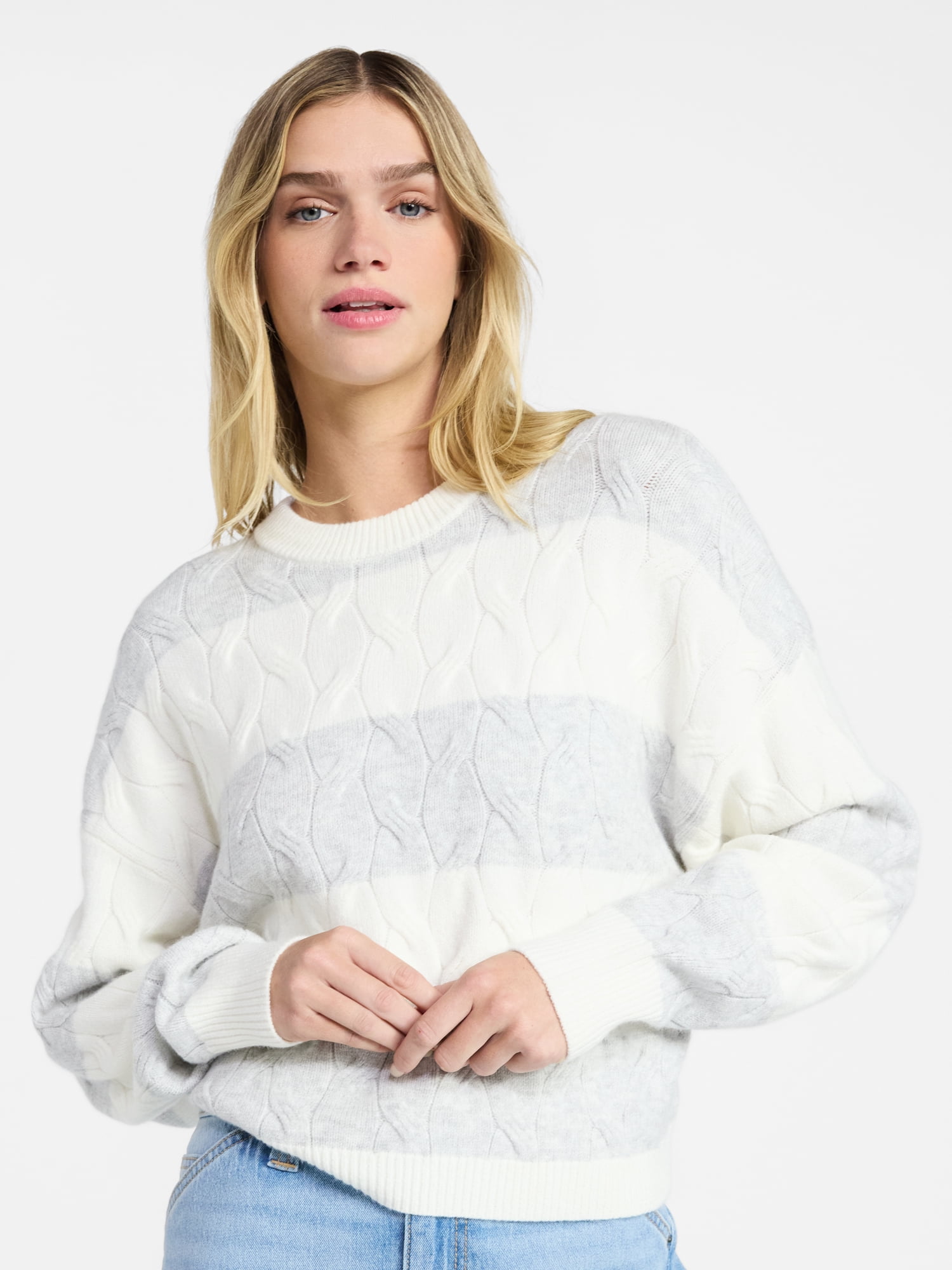 No Boundaries Drop Shoulder Crewneck Pullover Sweater, Midweight, Women ...