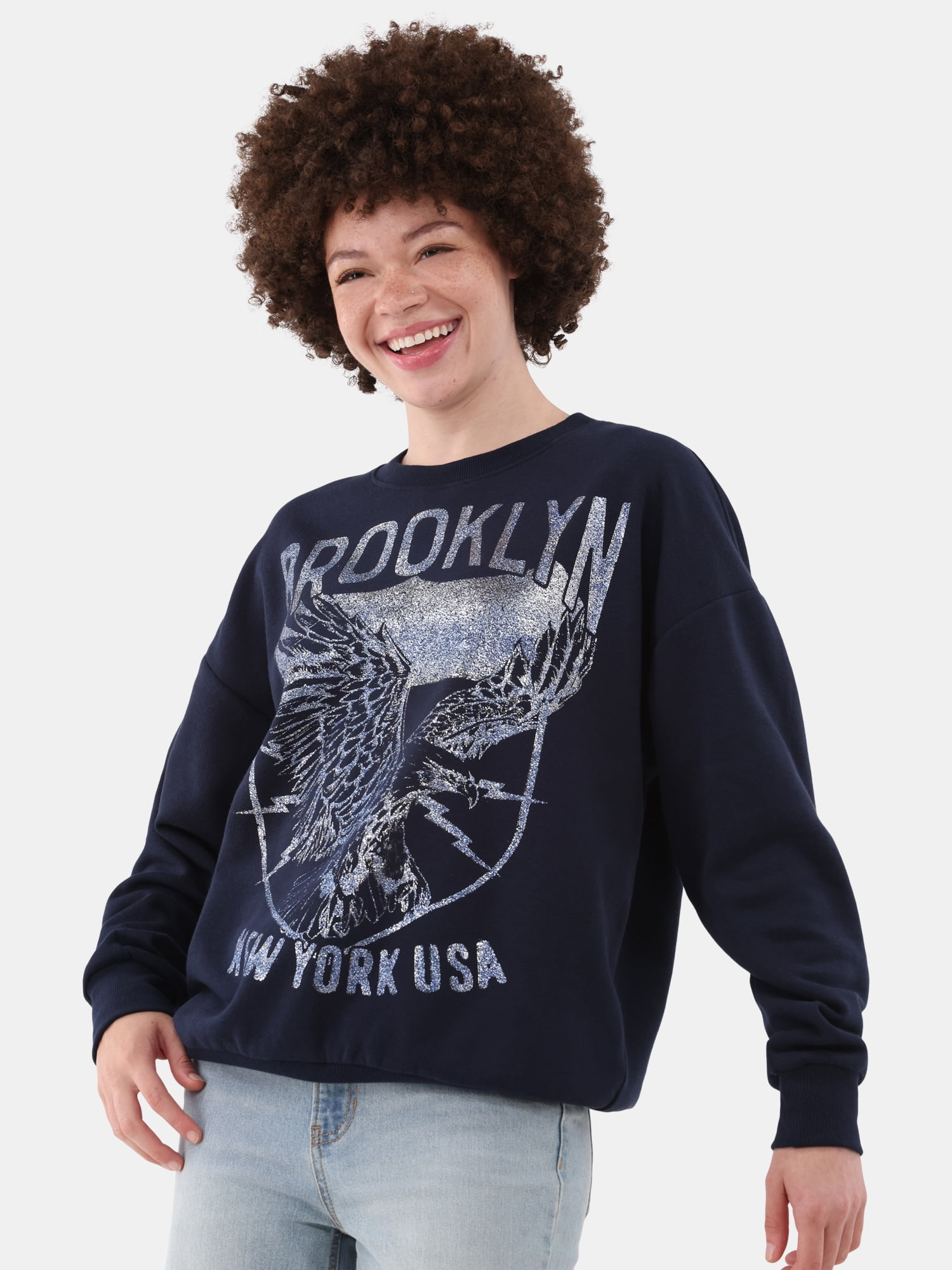 No Boundaries Women's Embellished Pullover Sweatshirt, Cozy Soft Warm ...