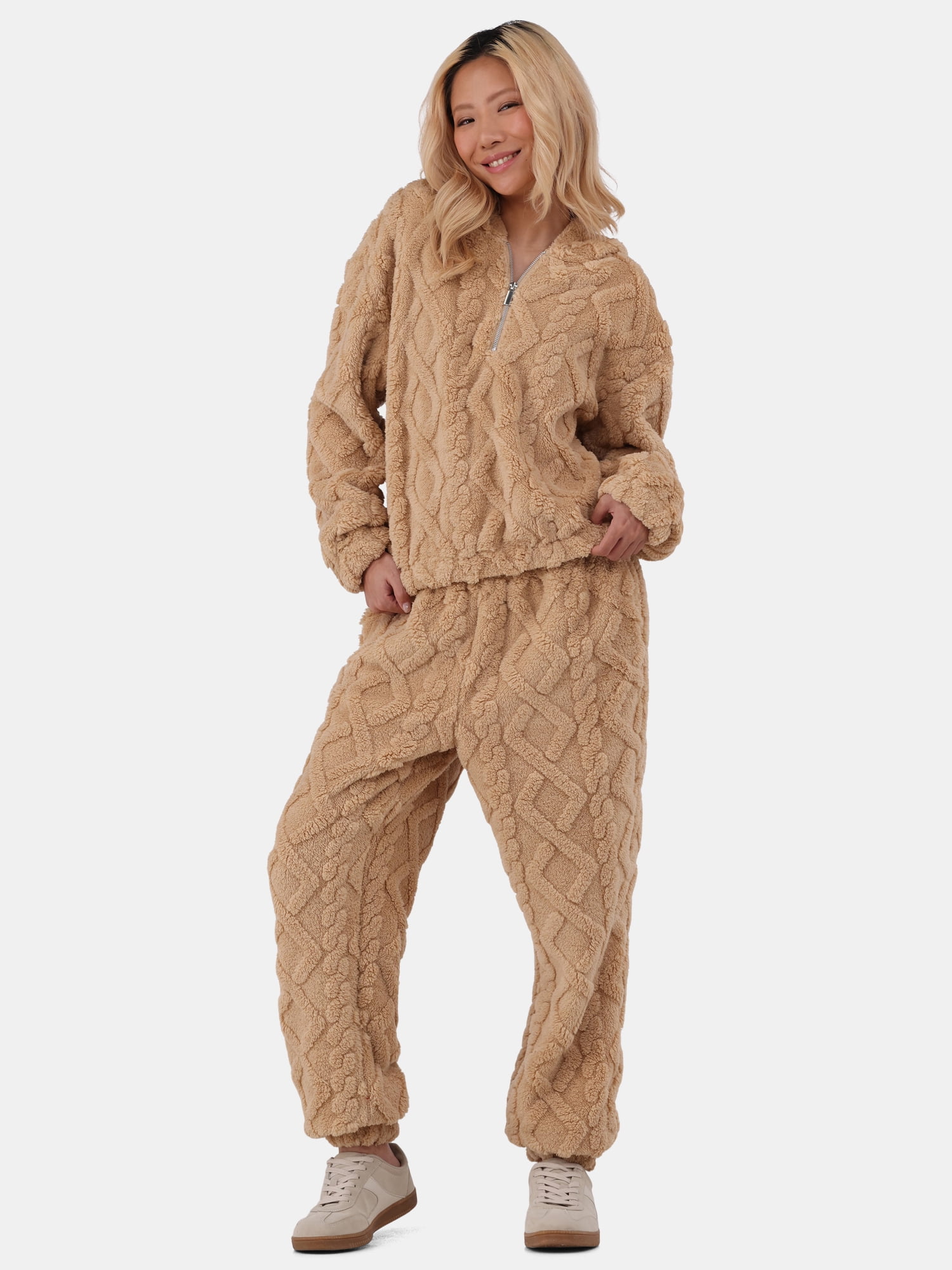 No Boundaries Embossed Fleece Hoodie & Joggers Set, 2-Piece, Women's ...