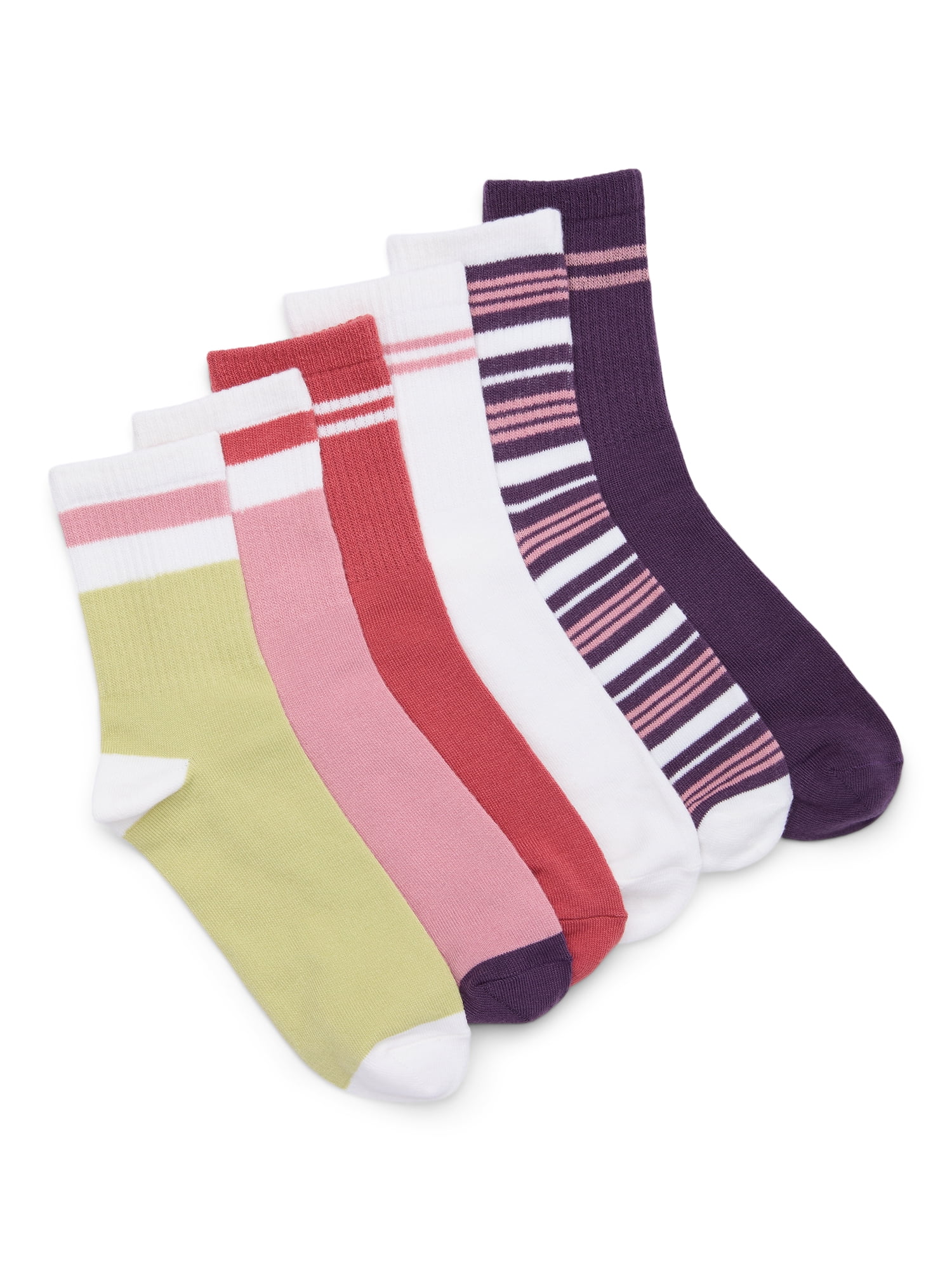 No Boundaries Ribbed Mid-Crew Socks, Women's 6-Pack, Soft Knit ...