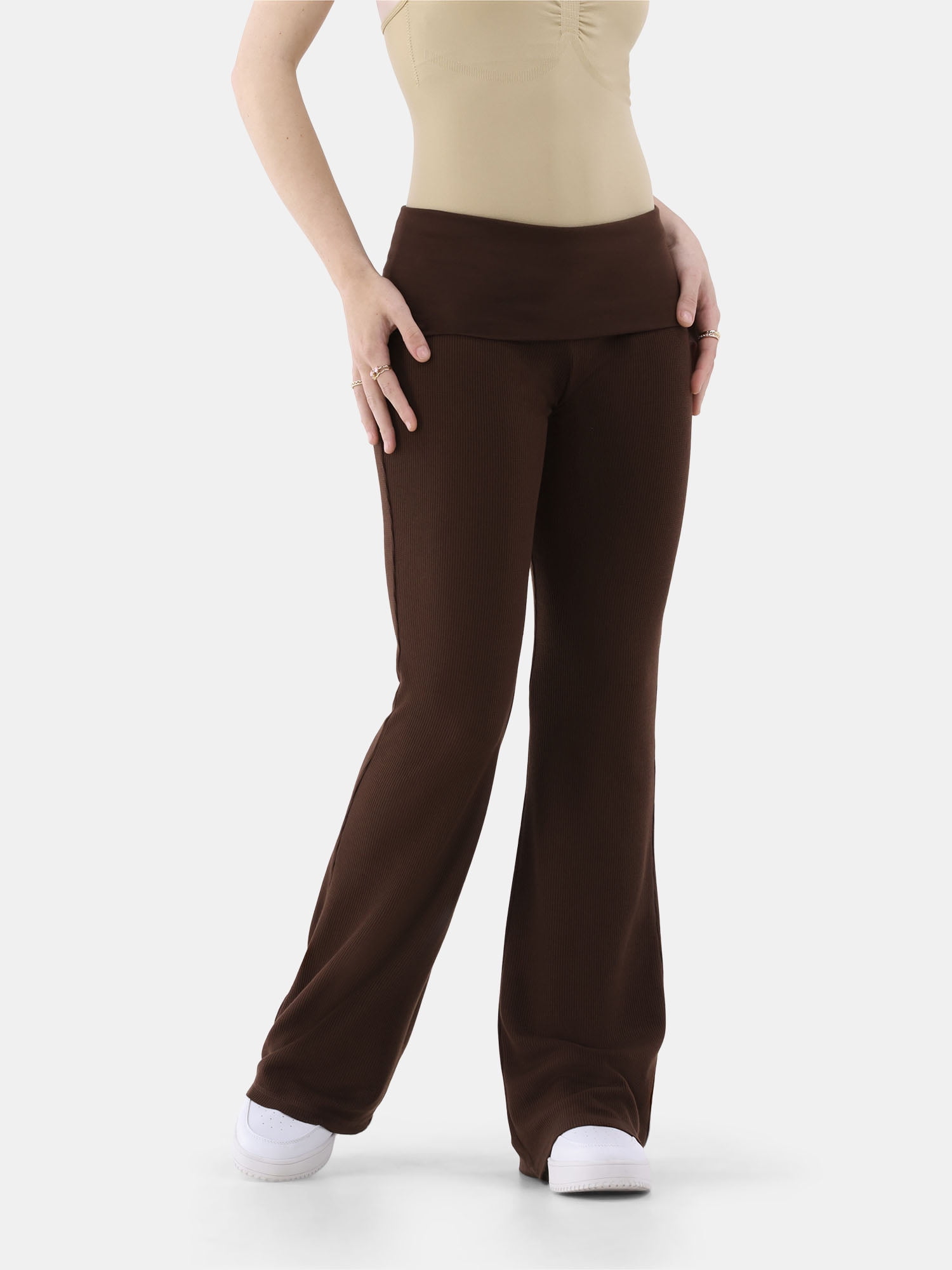 No Boundaries Flare Pants with Foldover Waist, 33" Inseam, Women's ...