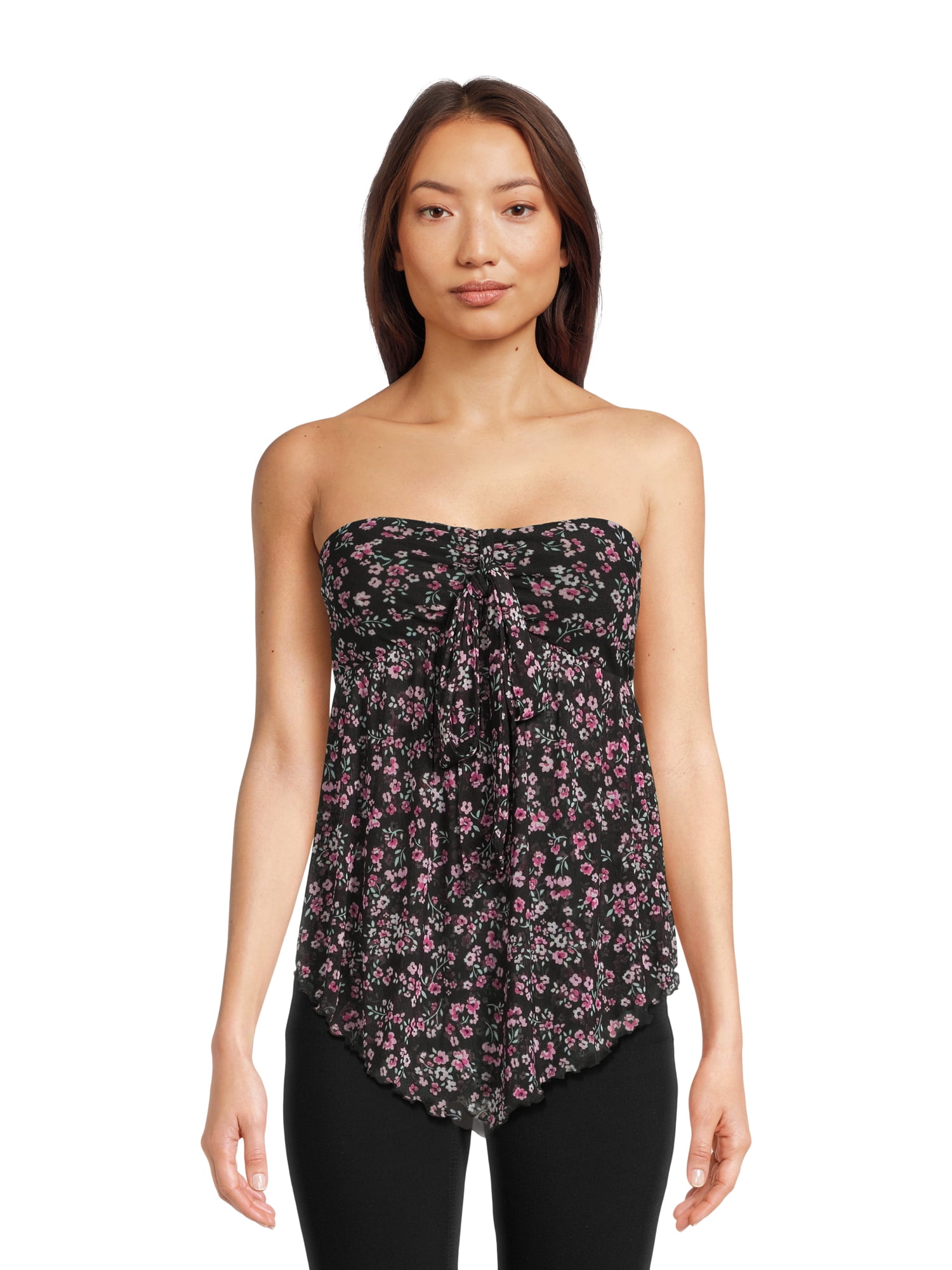 No Boundaries Floral Sleeveless Mesh Tube Tops, XL (Women's Plus ...