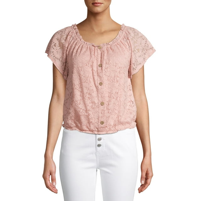 No Boundaries Flutter Sleeve Button Front Peasant Top (Juniors), 1 Count, 1 Pack - Walmart.com