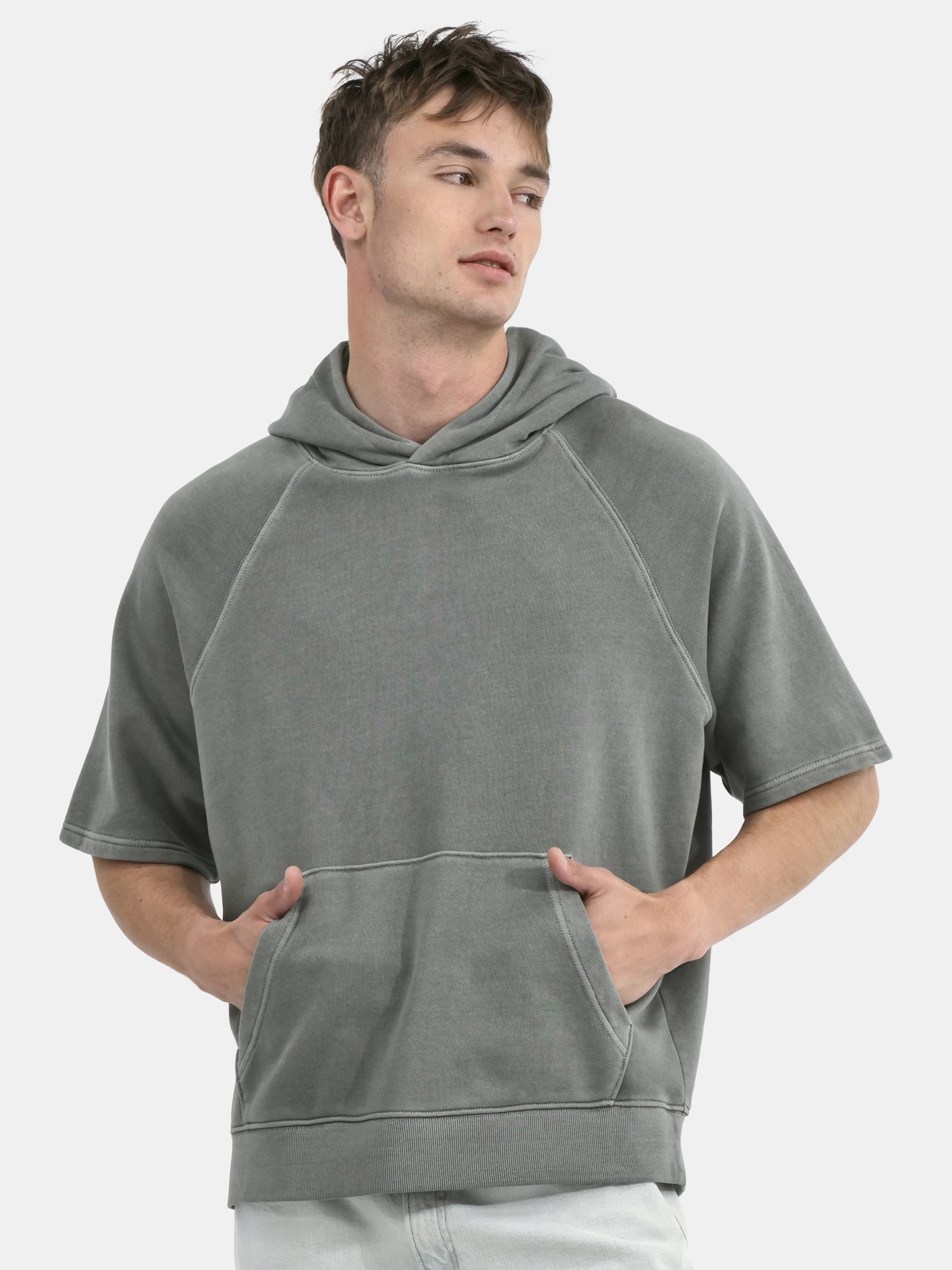 No Boundaries French Terry Pullover Hoodie with Short Sleeves, Men's ...