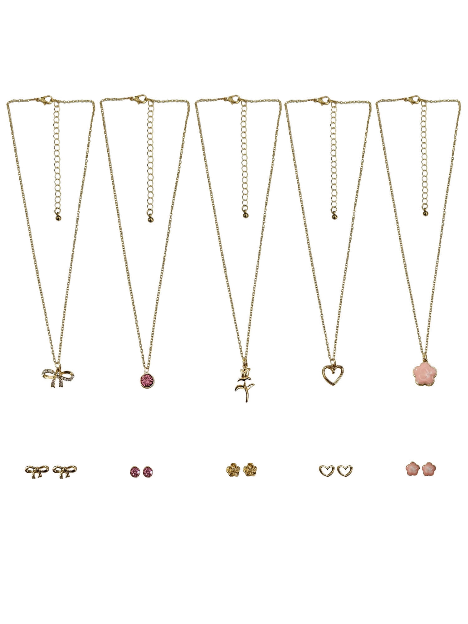 No Boundaries Girlie Icons Necklace and Earring Gift Set Multipack, 10 ...