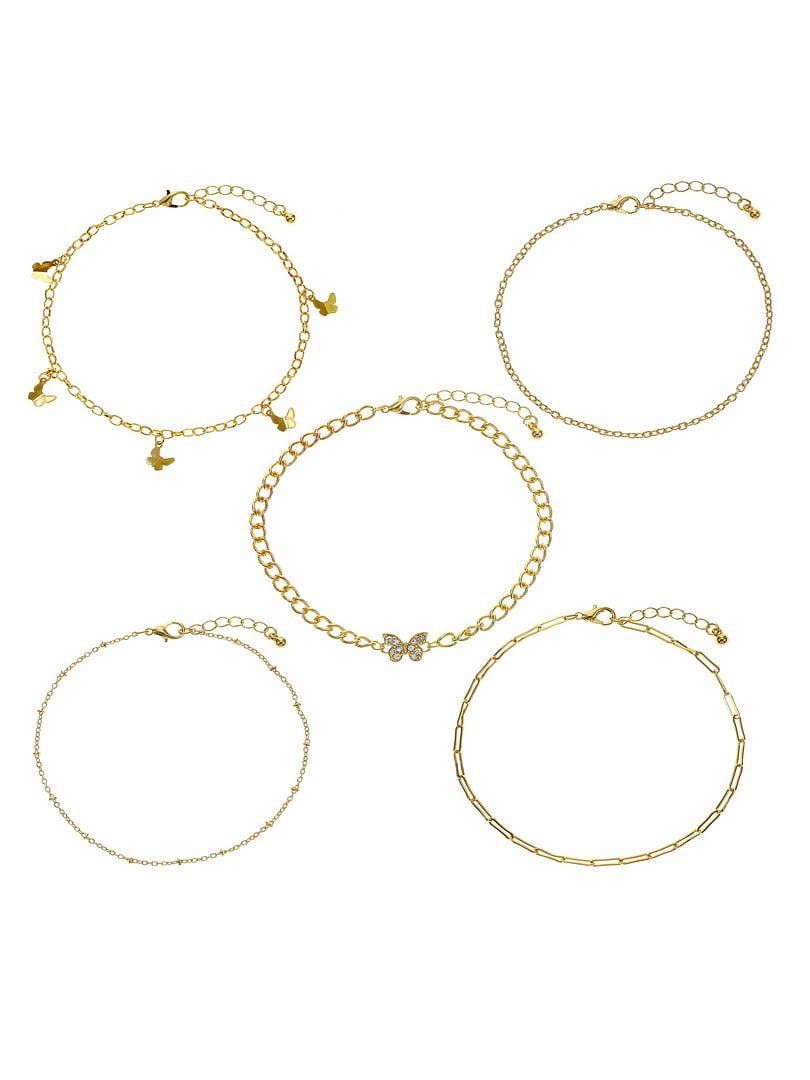 No Boundaries Gold Tone Anklet Set, Butterfly Motif, 5-Pieces, Women's ...