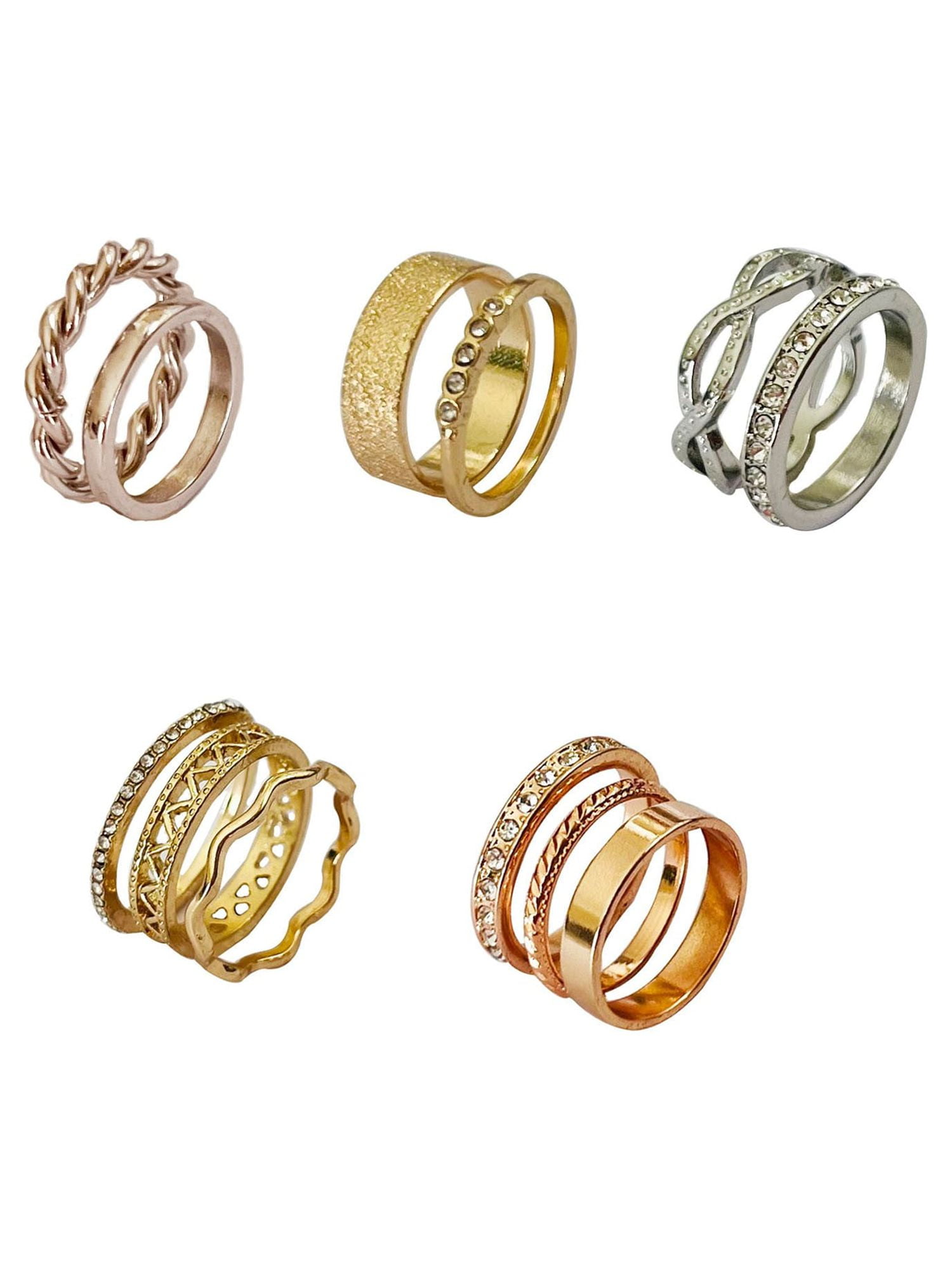 No Boundaries Gold and Silver Stacking Ring Sets, 12 Pack - Walmart.com