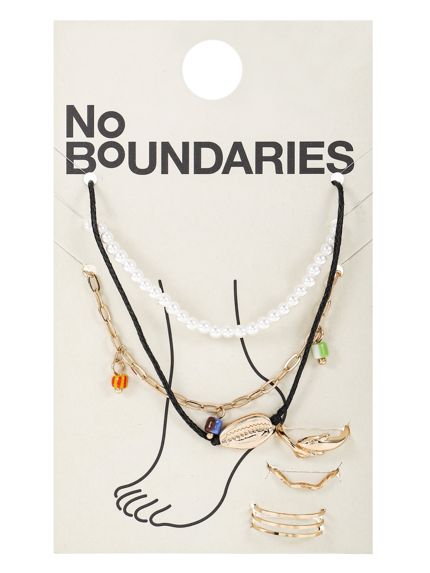 No Boundaries Goldtone Anklet and Toe Ring Set, Multicolor Beads, 3 ...