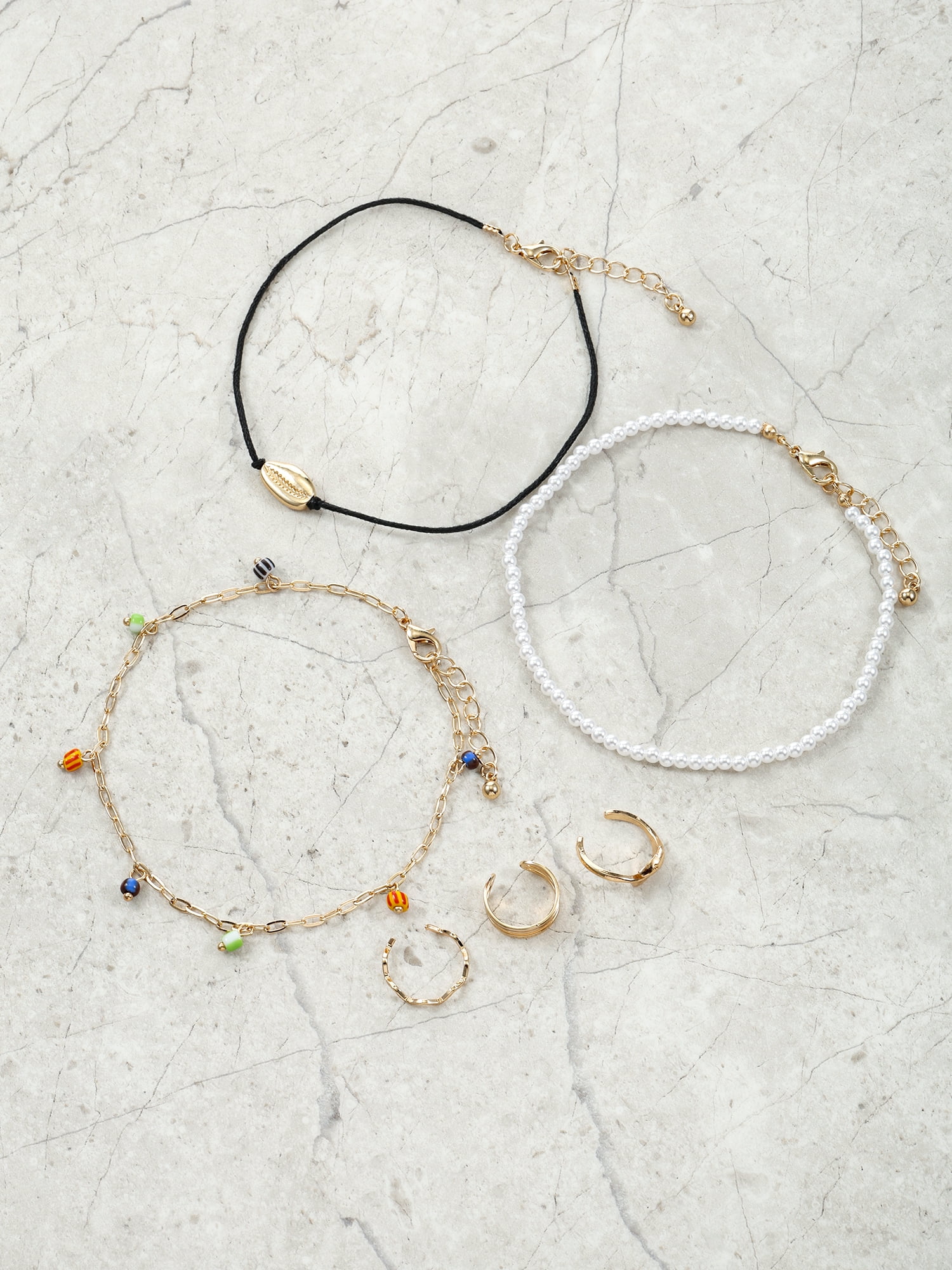 No Boundaries Goldtone Anklet and Toe Ring Set, Multicolor Beads, 3 ...