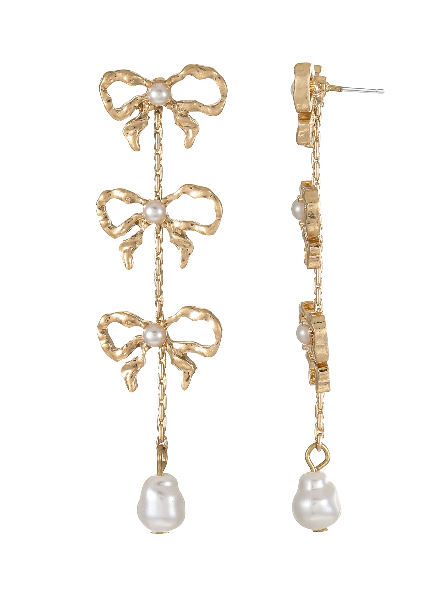 No Boundaries Goldtone Bow Earrings with Simulated Pearl Accents for ...