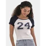 No Boundaries Women's Graphic Raglan Baby Tee with Short Sleeves, 100% ...