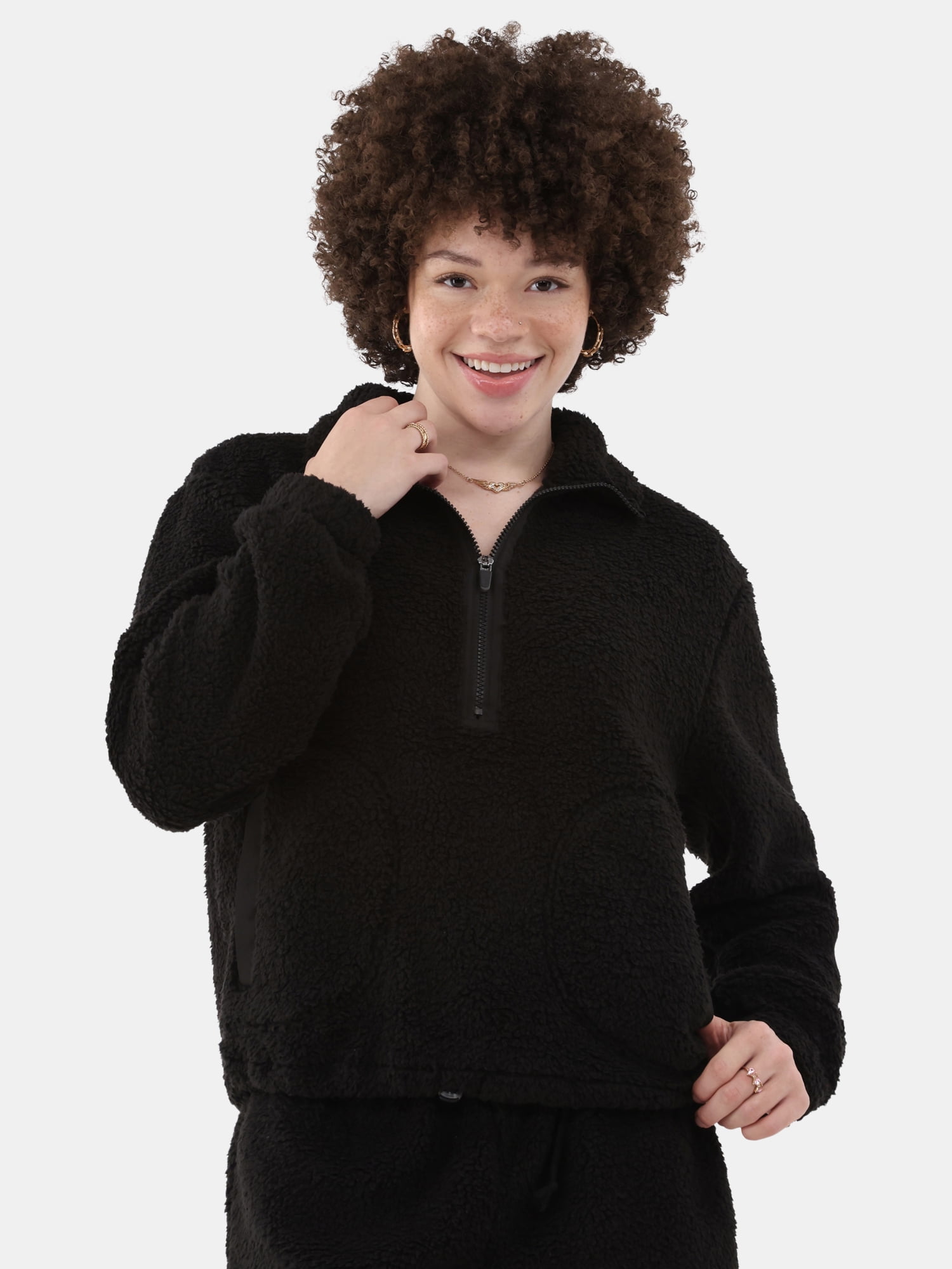 No Boundaries Half Zip Plush Pullover with Pockets, Women's and Women's ...