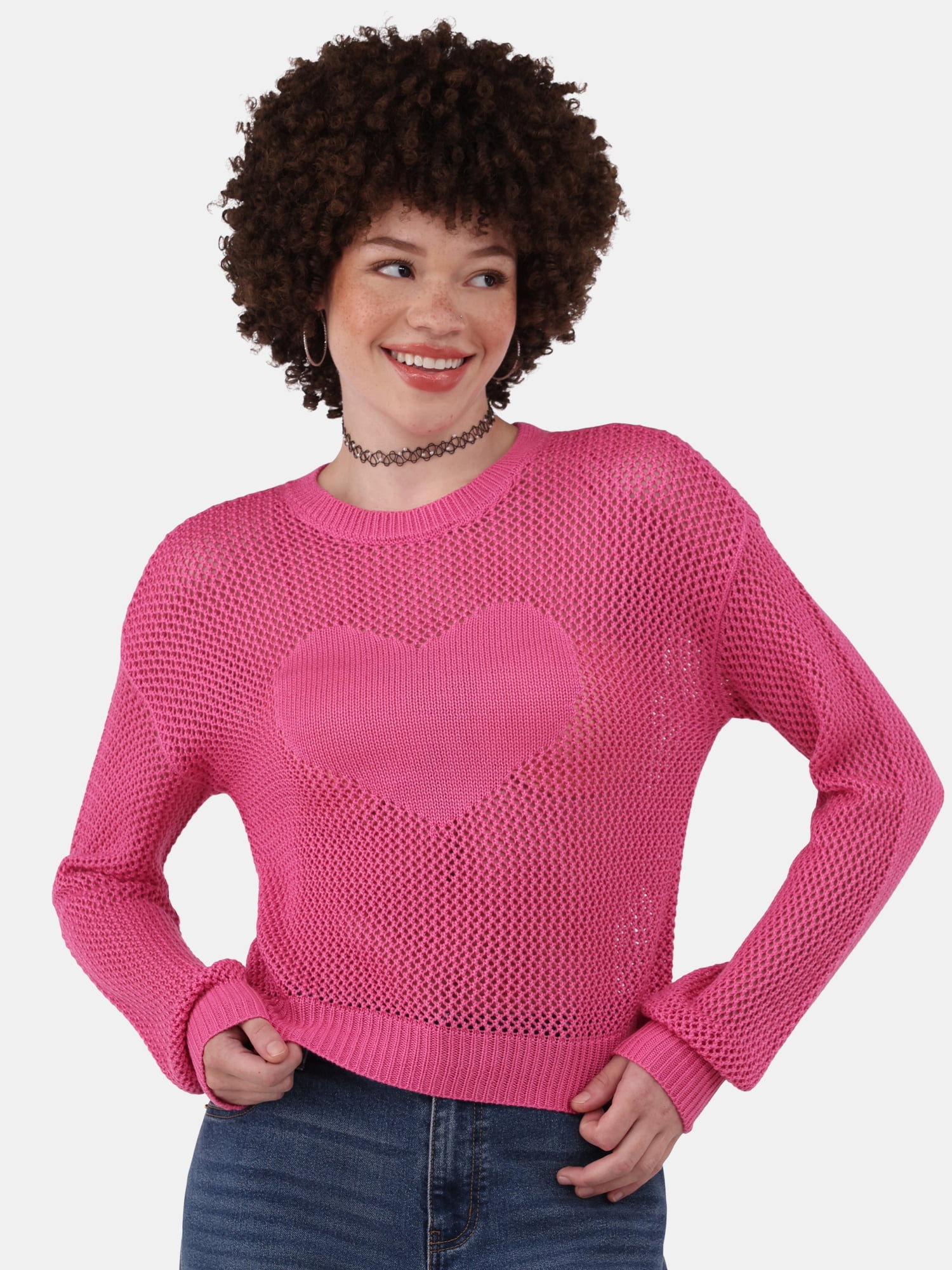 No Boundaries Heart Mesh Pullover, Lightweight, Women's No Boundaries Heart Mesh Pullover, Lightweight, Women's