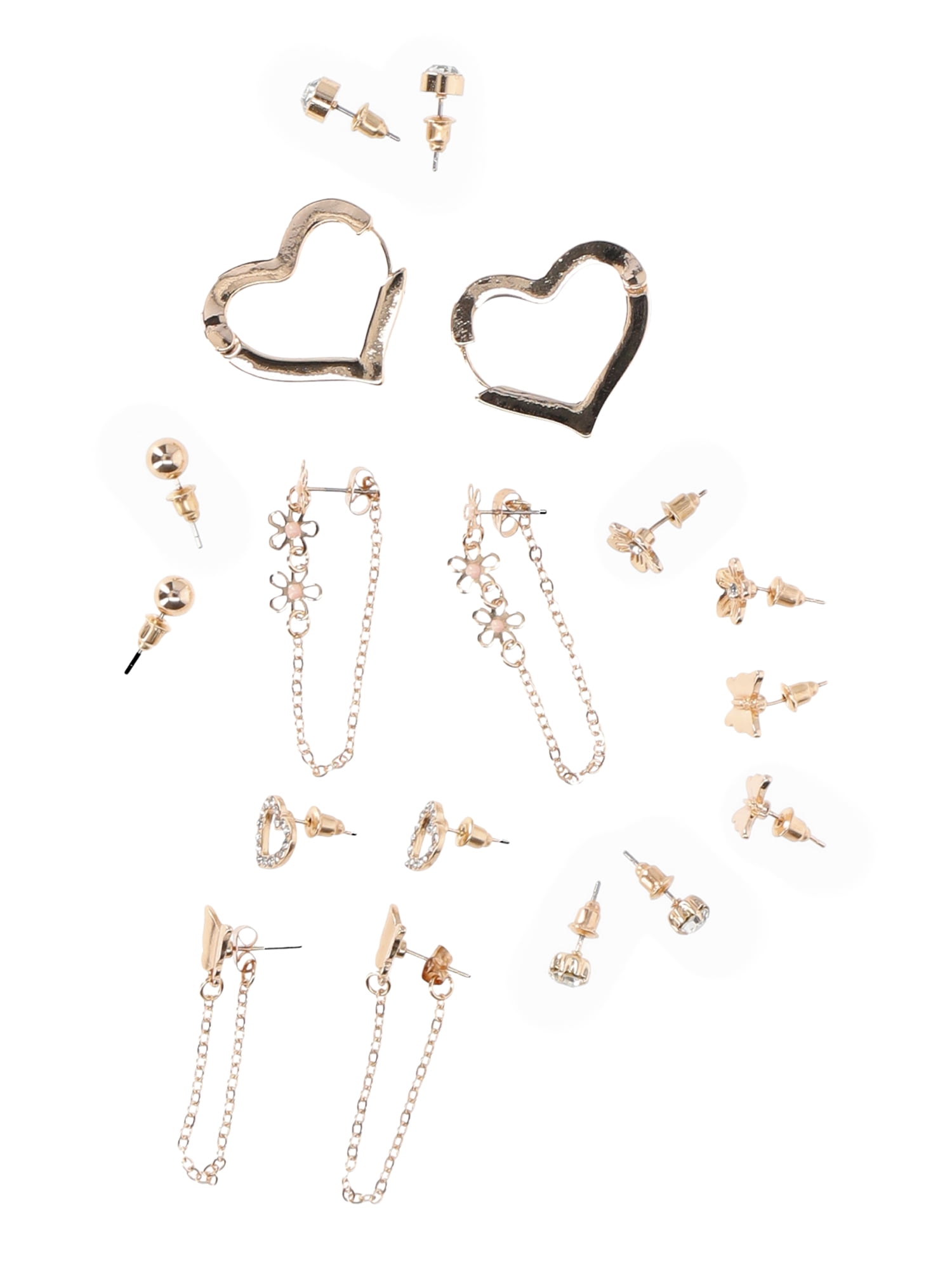 No Boundaries Hearts Butterflies and Flowers Earrings 9-Pack for Women ...