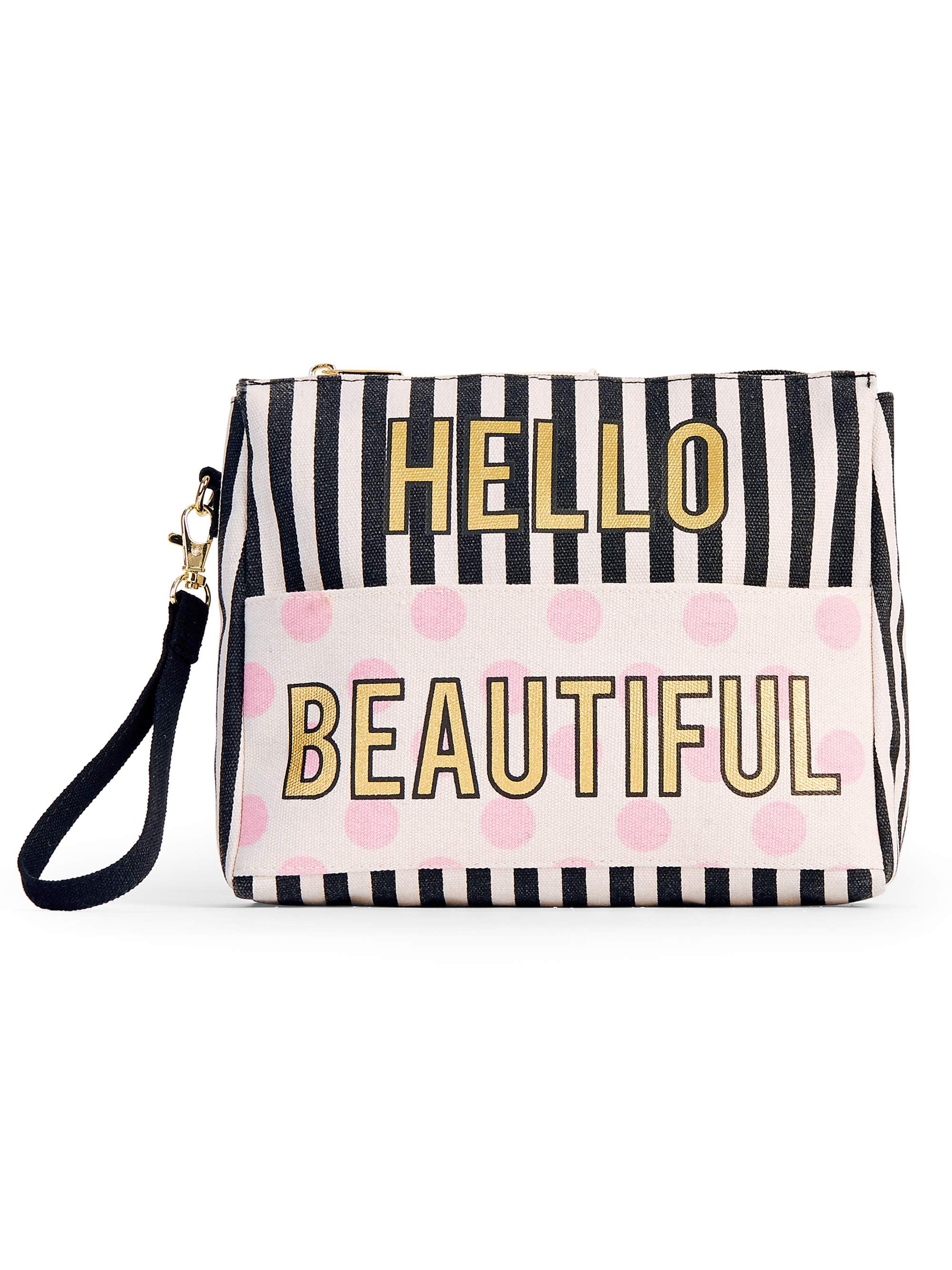 No Boundaries "Hello Beautiful" Wristlet Front Pocket Pouch - Walmart.com
