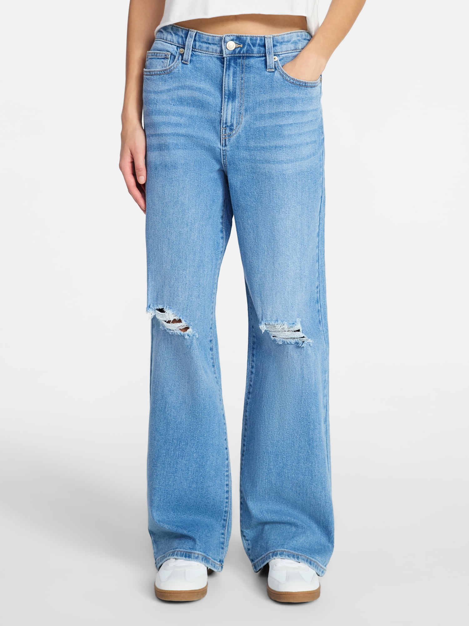 No Boundaries High Rise Baggy Wide Leg Jeans, 32'' Inseam, Women’s and ...