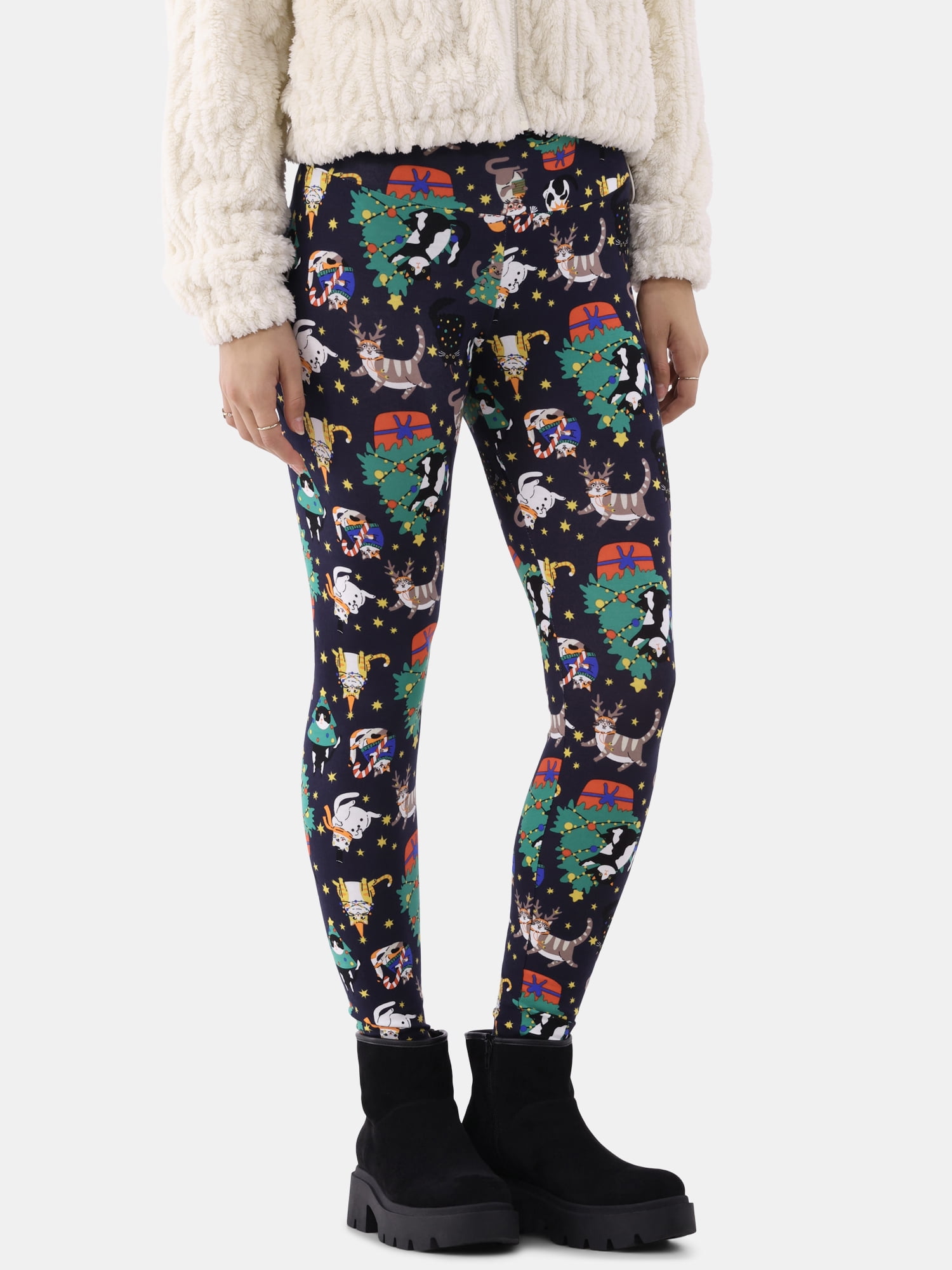 No Boundaries Holiday Printed Ankle Leggings, Women's and Women's Plus ...