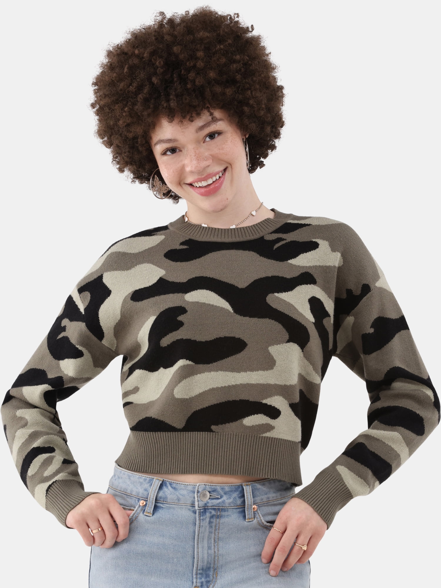 No Boundaries Jacquard Pullover Sweater, Midweight, Women’s and Plus ...