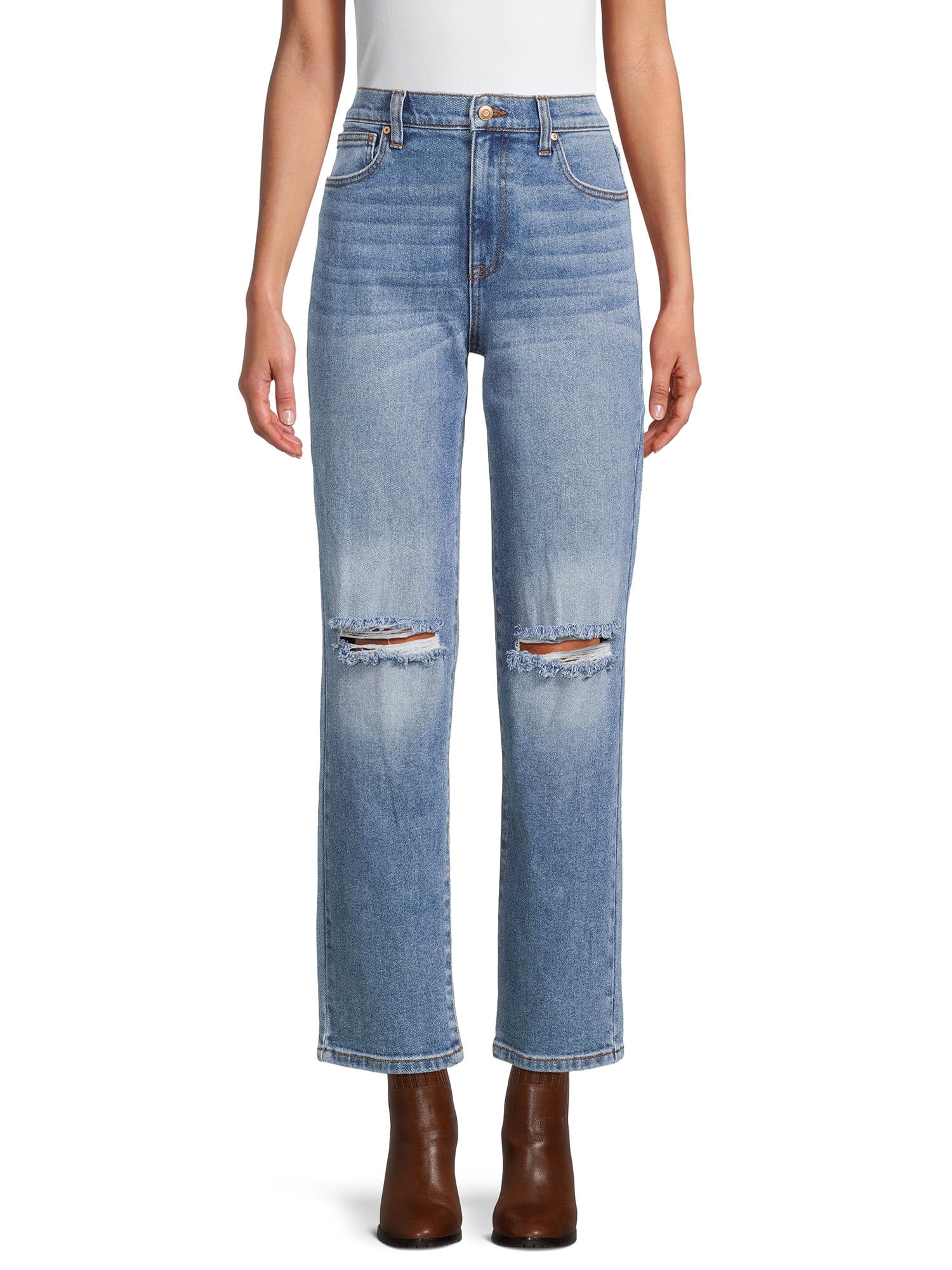 No Boundaries Junior Womens' High-Rise Relaxed Dad Jeans - Walmart.com