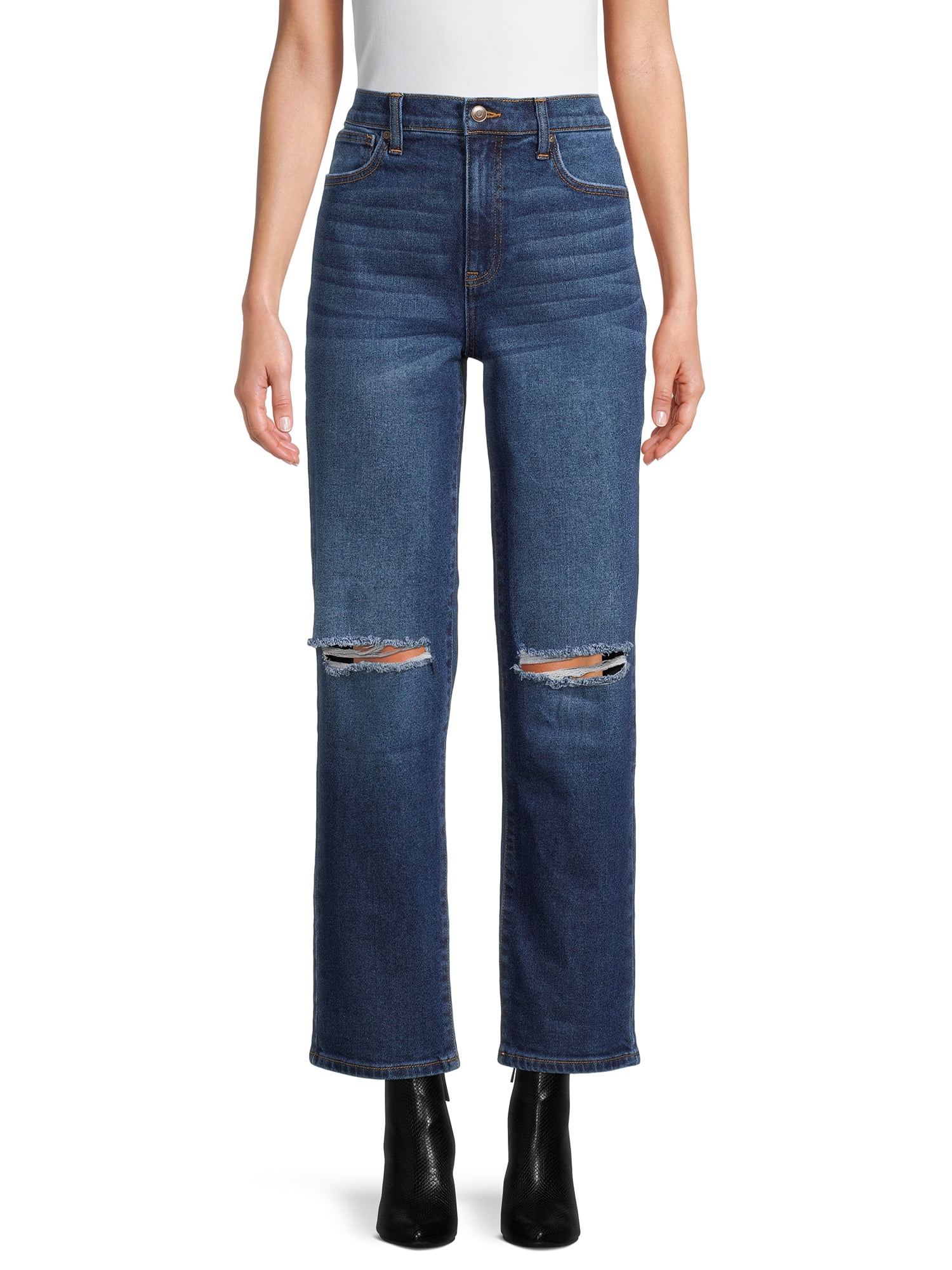 No Boundaries Junior Womens' High-Rise Relaxed Dad Jeans - Walmart.com