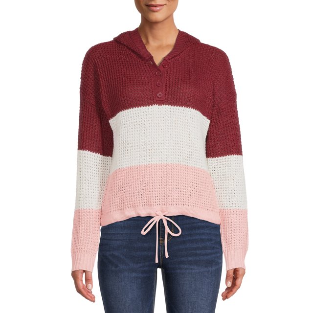 No Boundaries Junior's Colorblocked Hoodie Sweater - Walmart.com