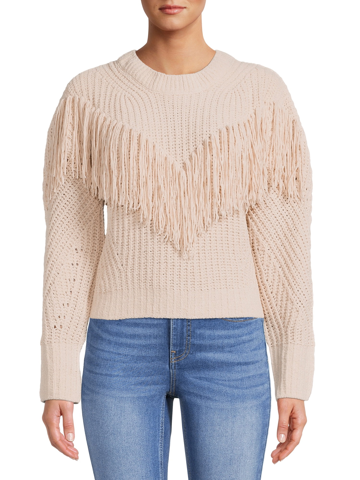 No Boundaries Junior's Fringe Sweater - Walmart.com
