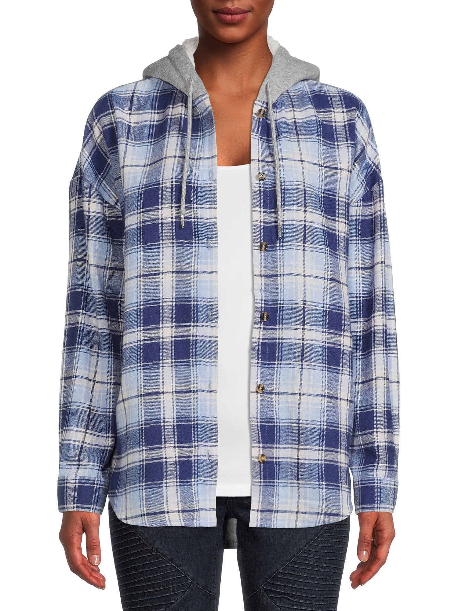 No Boundaries Junior's Plaid Fleece Shacket - Walmart.com