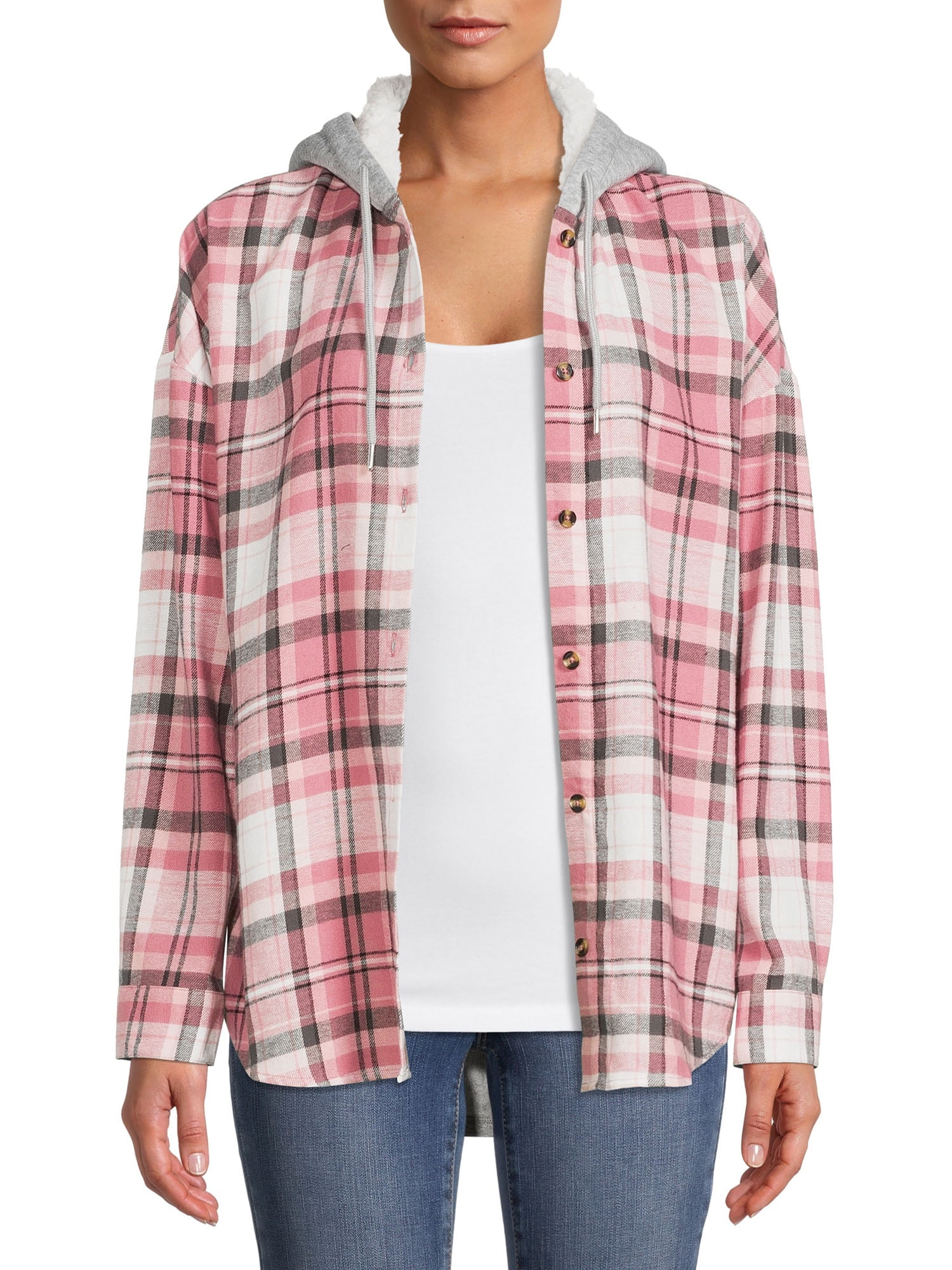 No Boundaries Junior's Plaid Fleece Shacket - Walmart.com