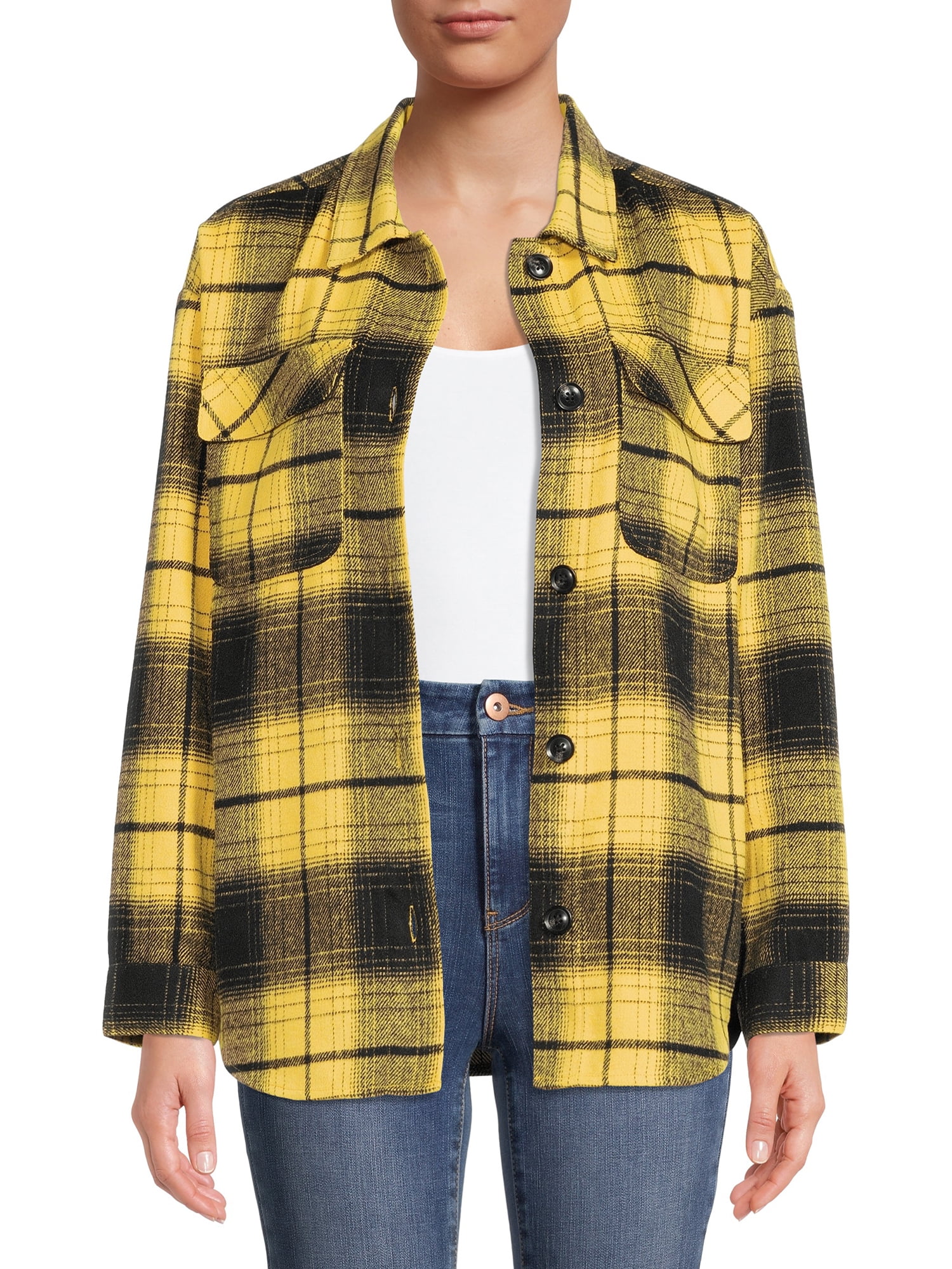 No Boundaries Junior's Plaid Shacket - Walmart.com