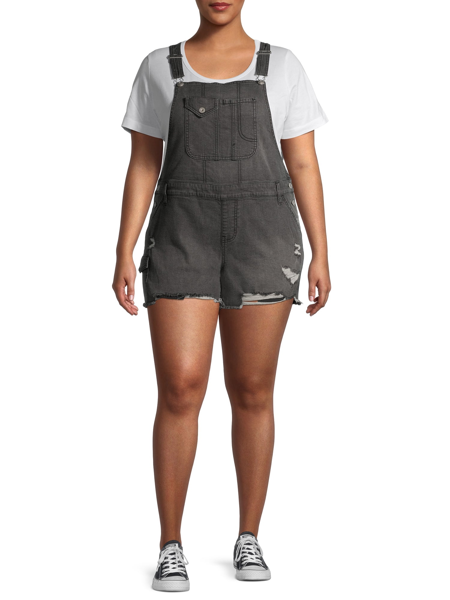 No Boundaries Junior's Plus Destructed Shortalls - Walmart.com