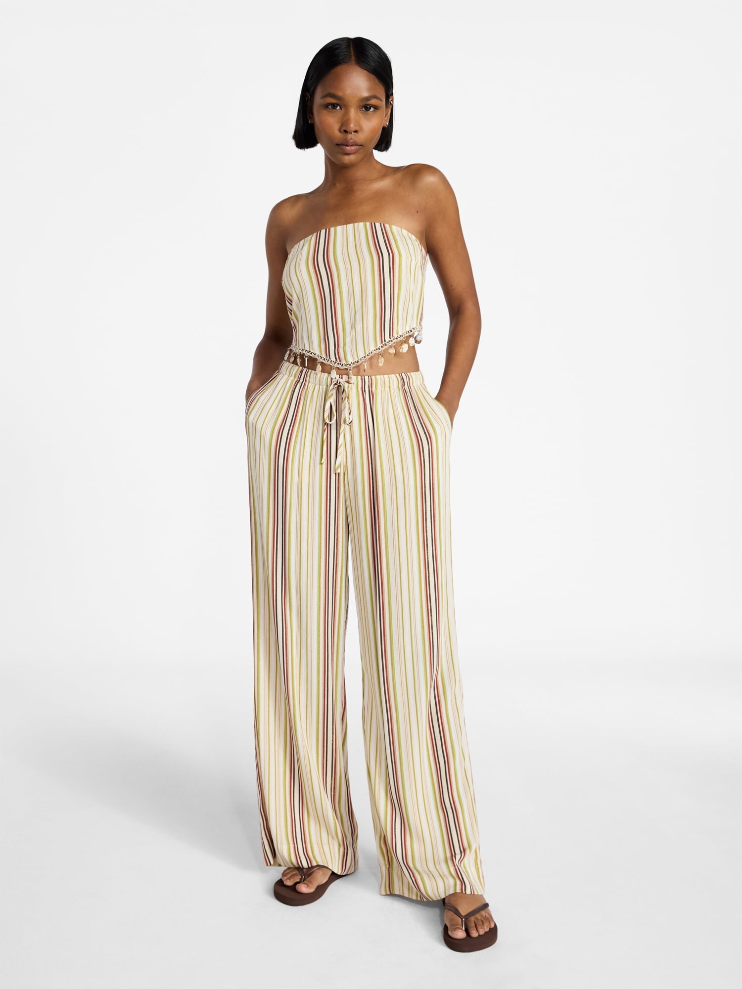 No Boundaries Scarf Top and Beach Pants Set, 2-Piece, Women's XXS-XXL ...
