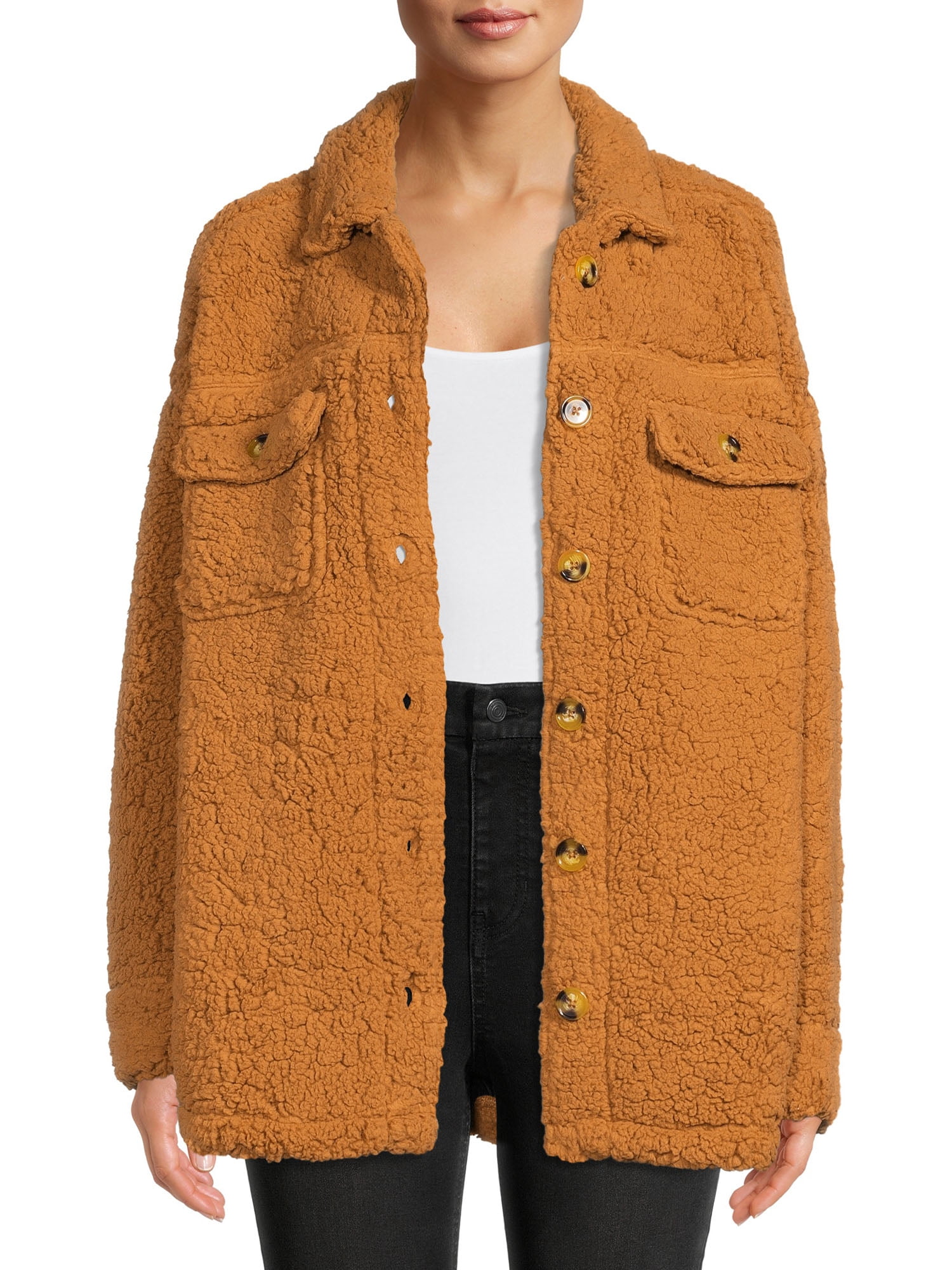 No Boundaries Junior's Sherpa Shacket - Walmart.com