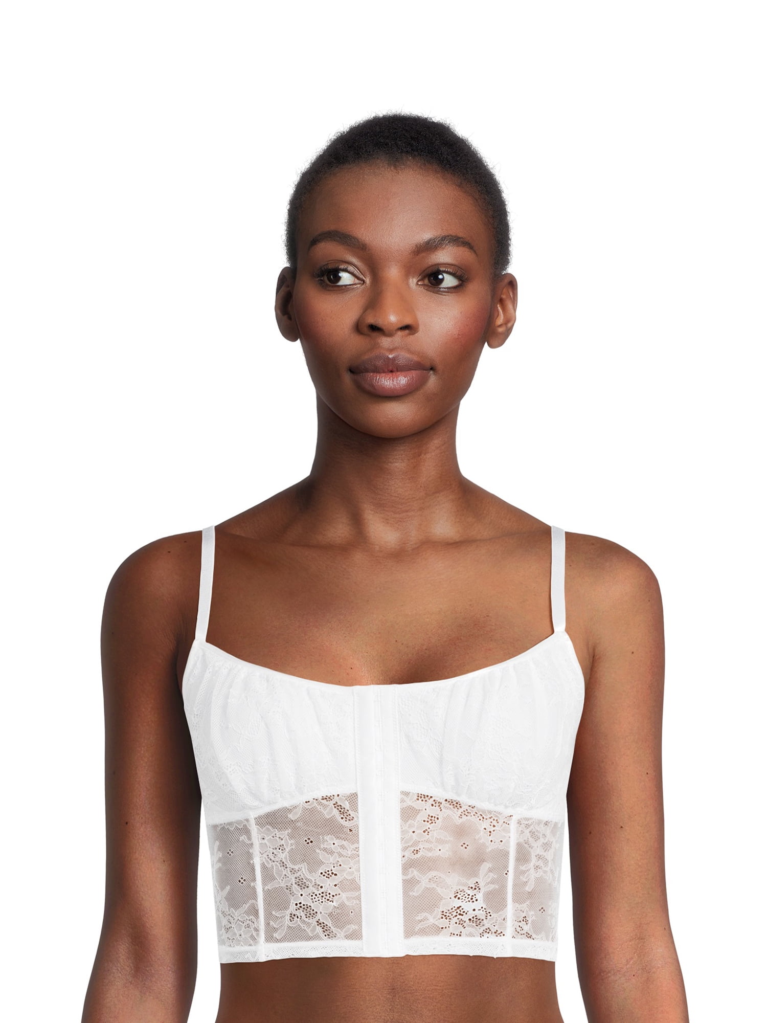 No Boundaries Juniors Floral Lace Bustier Corset with Sheer Elastic Fabric - Walmart.com