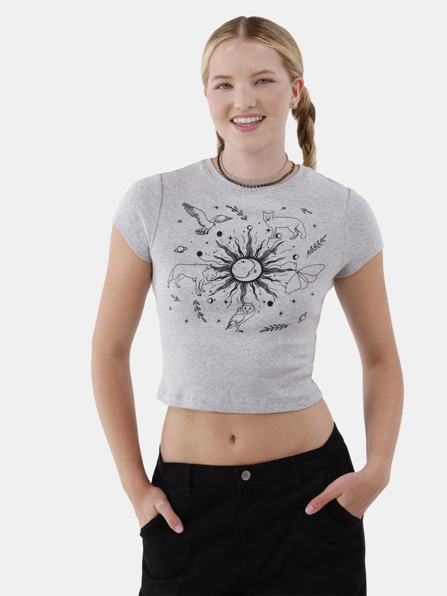 No Boundaries Cotton Graphic Baby Tee, Women’s and Women’s Plus ...