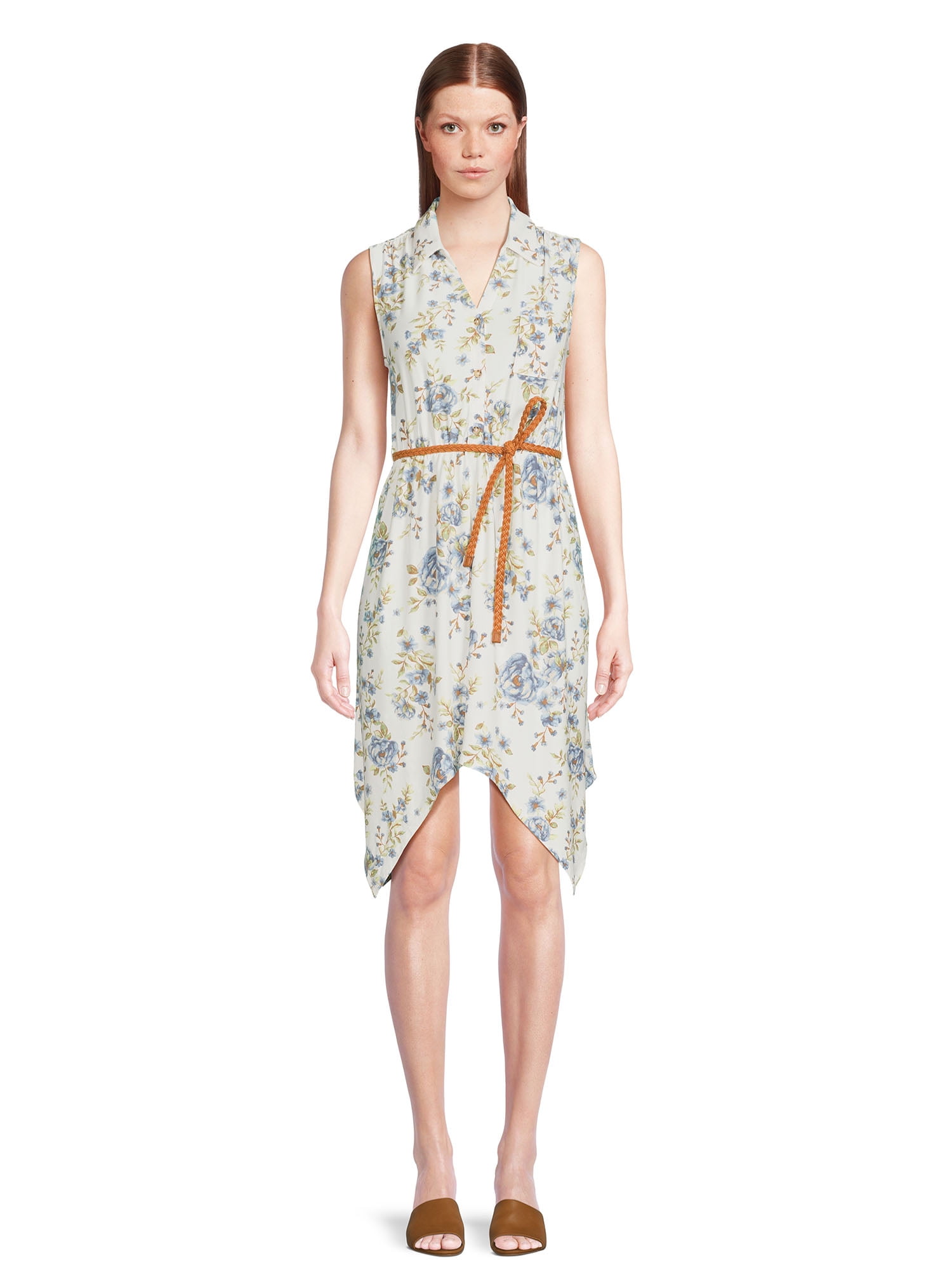 No Boundaries Juniors Belted Shirtdress - Sharkbite Hem - Walmart.com