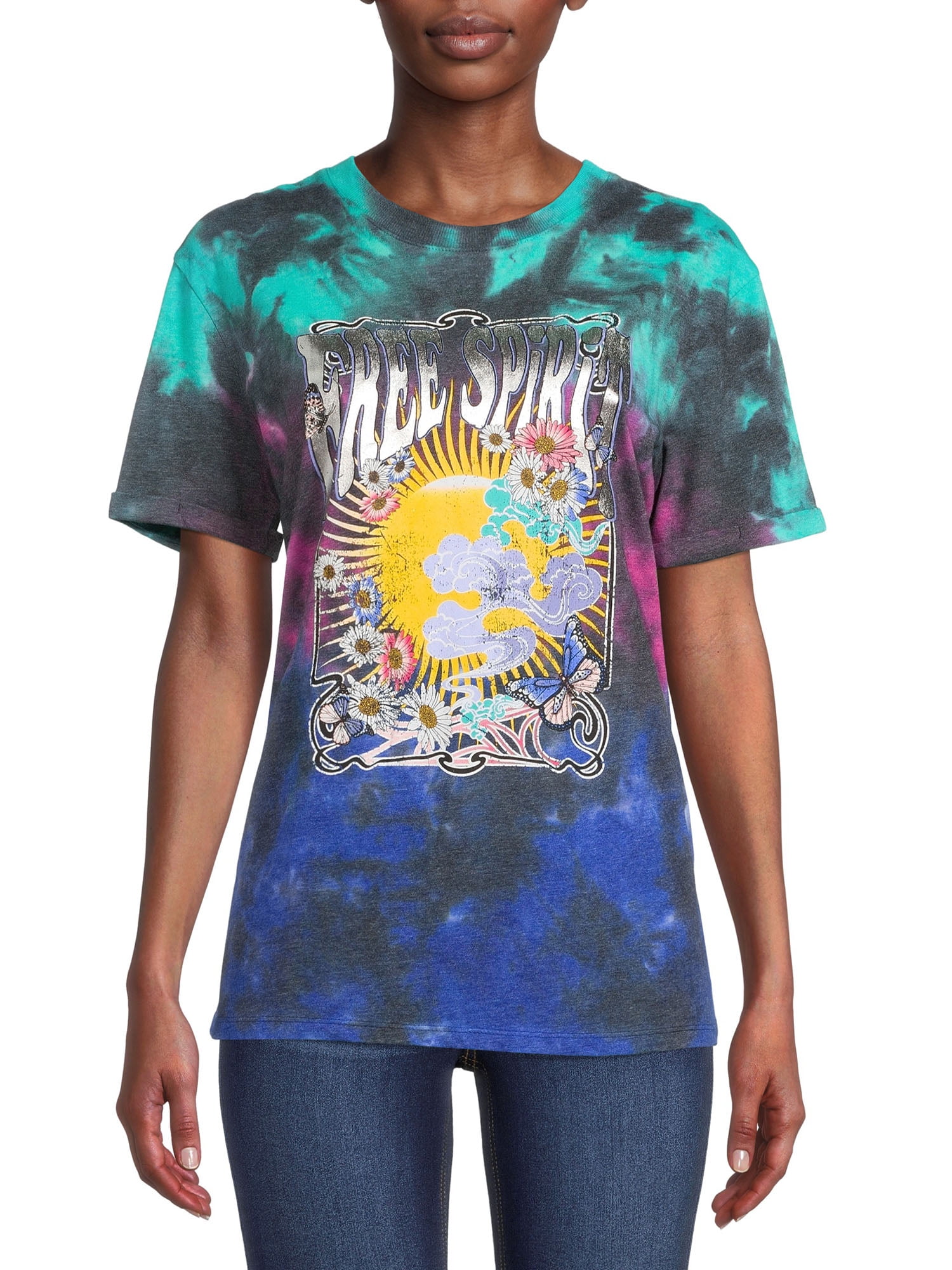No Boundaries Juniors’ Boyfriend Graphic Tee with Short Sleeves ...