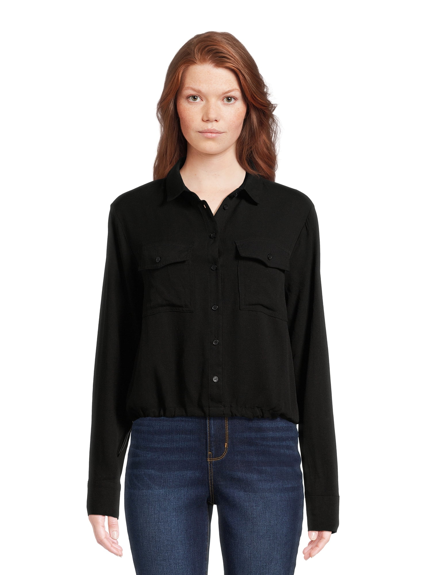 No Boundaries Bungee Hem Utility Shirt Relaxed Fit - Walmart.com