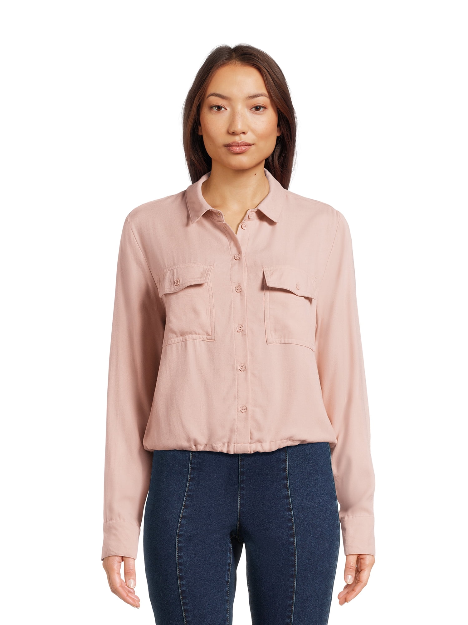 No Boundaries Bungee Hem Utility Shirt, Women's and Women's Plus ...