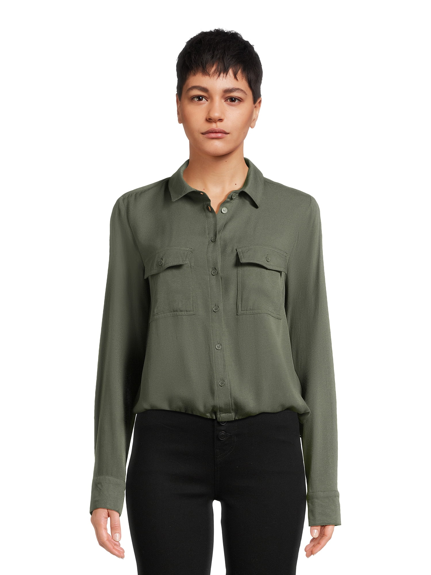 No Boundaries Bungee Hem Utility Shirt, Women's and Women's Plus ...