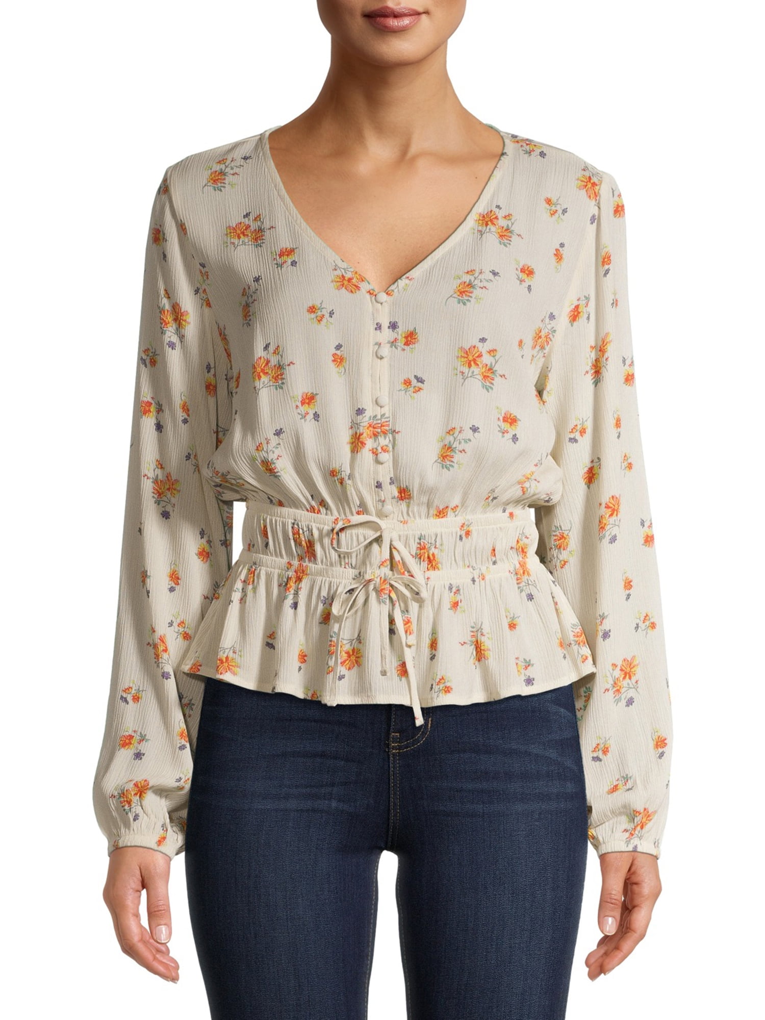 No Boundaries Juniors' Button Front Blouse - Walmart.com