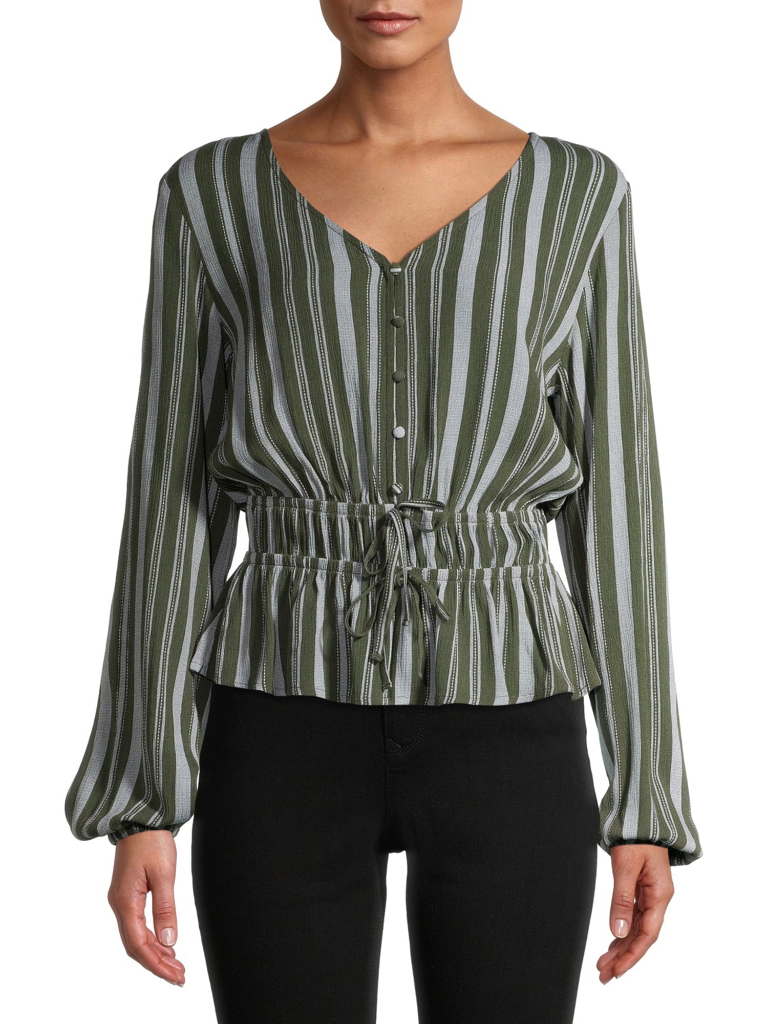 No Boundaries Juniors' Button Front Blouse - Walmart.com