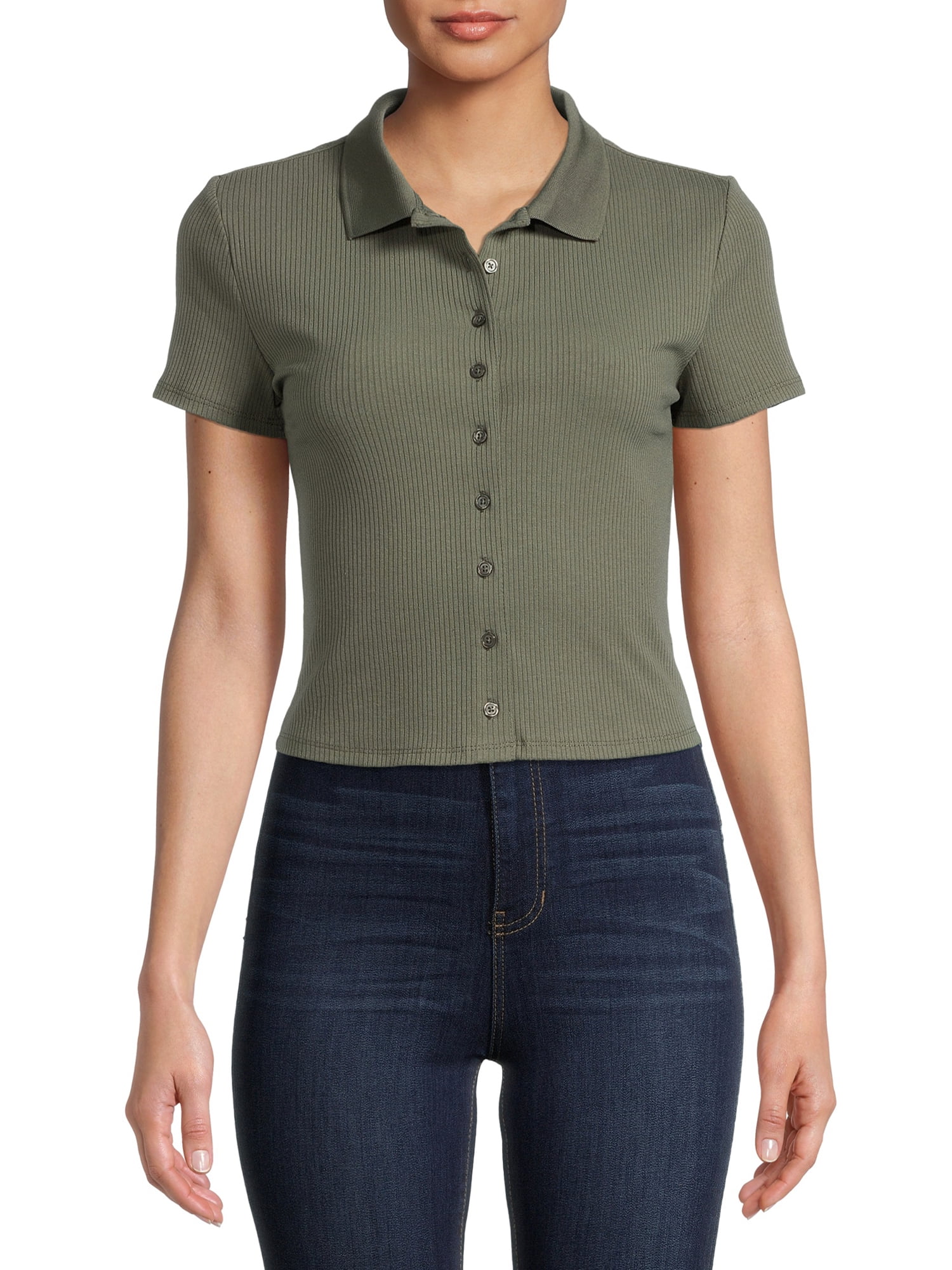 No Boundaries Juniors Button Front Polo - Walmart.com