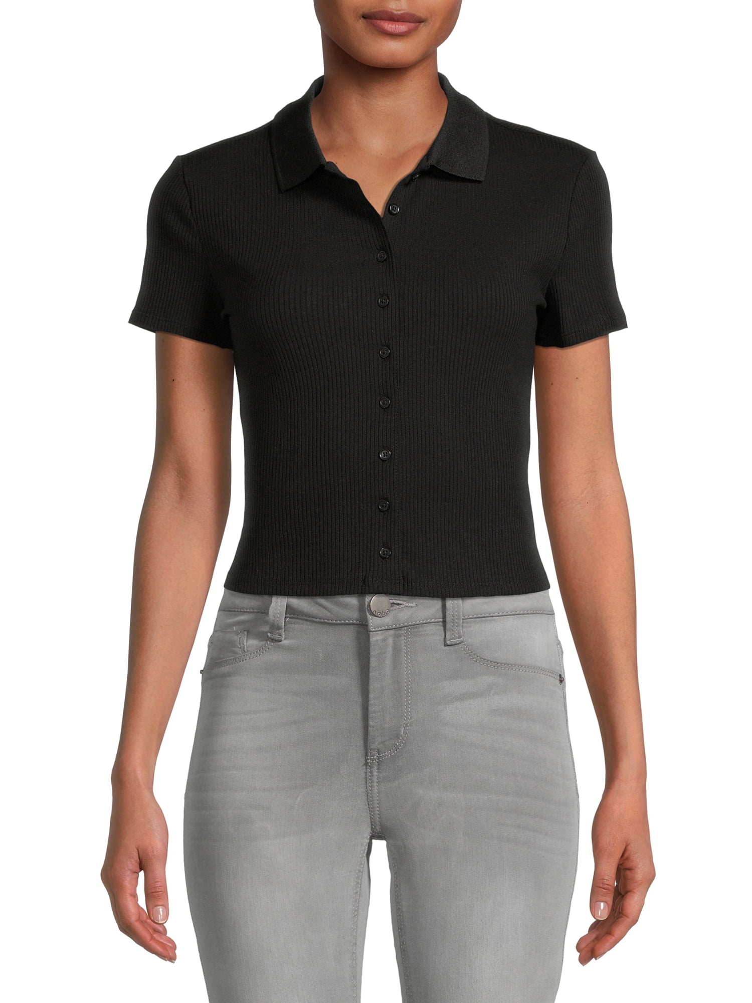 No Boundaries Juniors Button Front Polo - Walmart.com