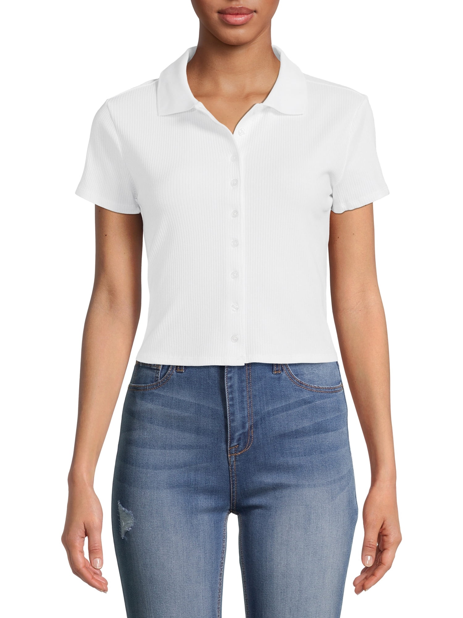 No Boundaries Juniors Button Front Polo - Walmart.com