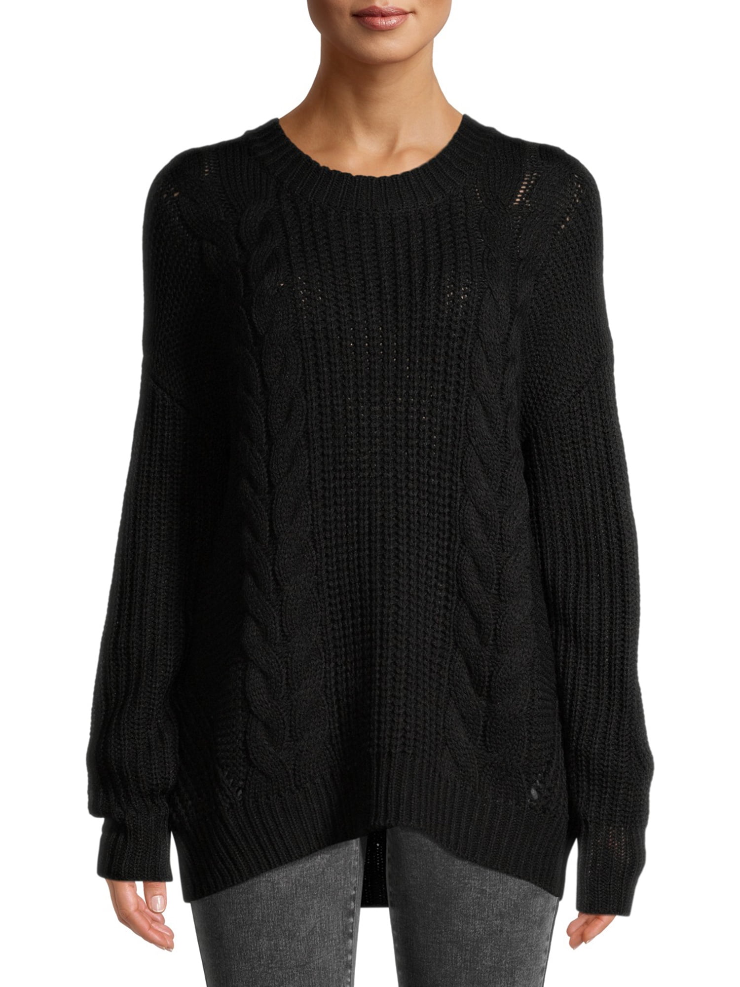 No Boundaries Juniors' Cable Front Cutout Back Sweater - Walmart.com
