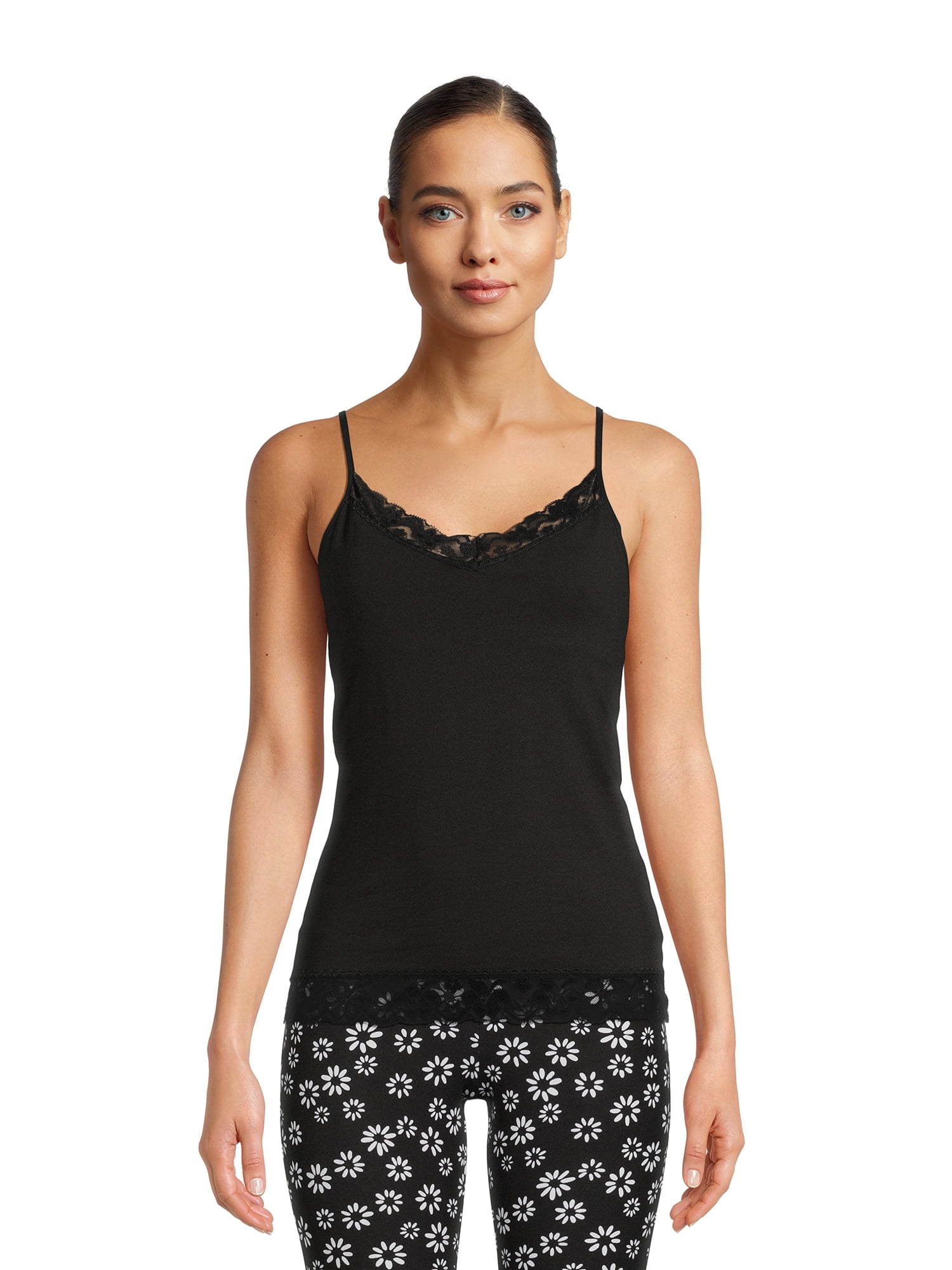 No Boundaries Cami with Lace Trim, Women's and Women's Plus - Walmart.com