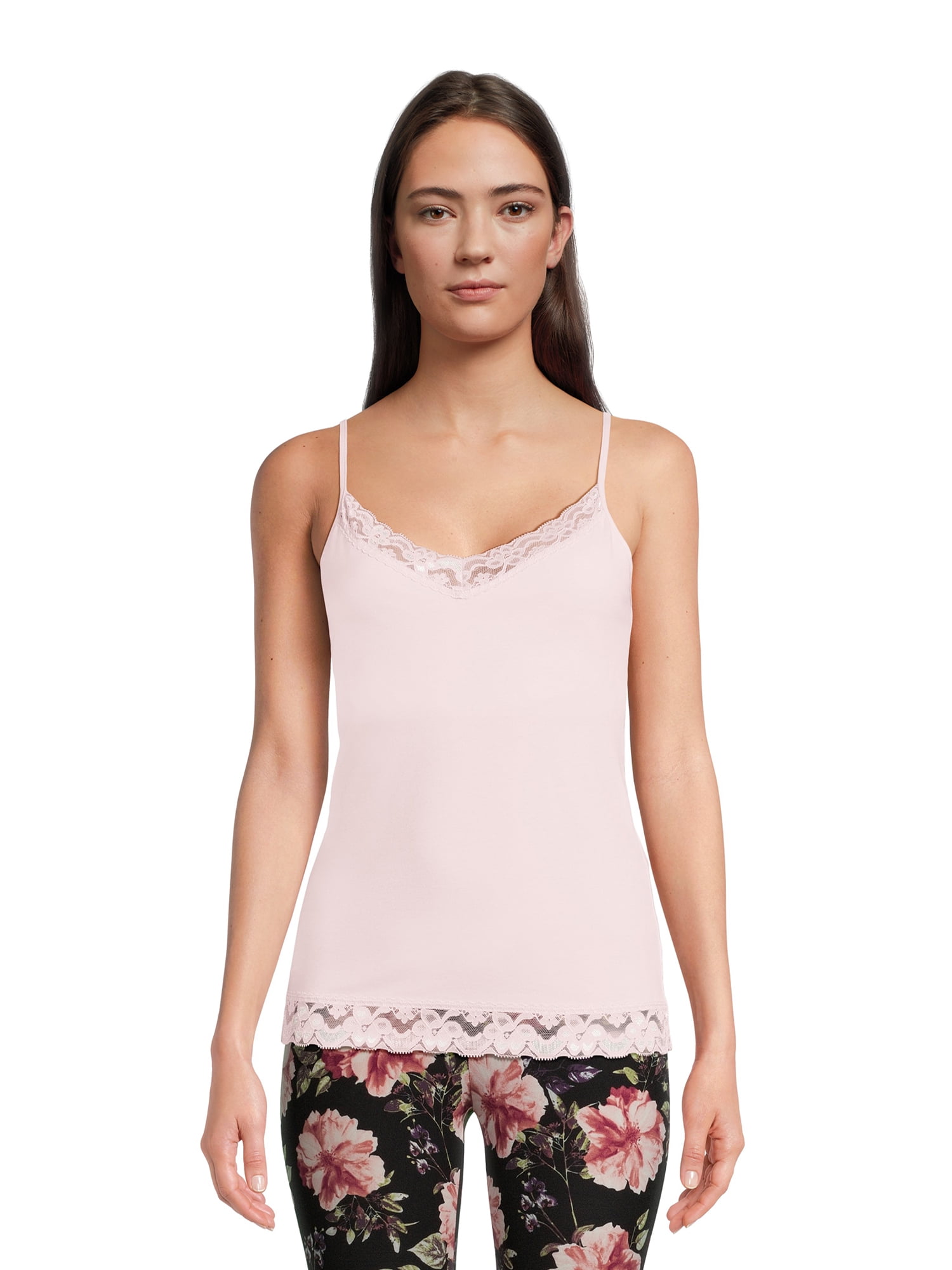 No Boundaries Cami with Lace Trim, Women's and Women's Plus - Walmart.com