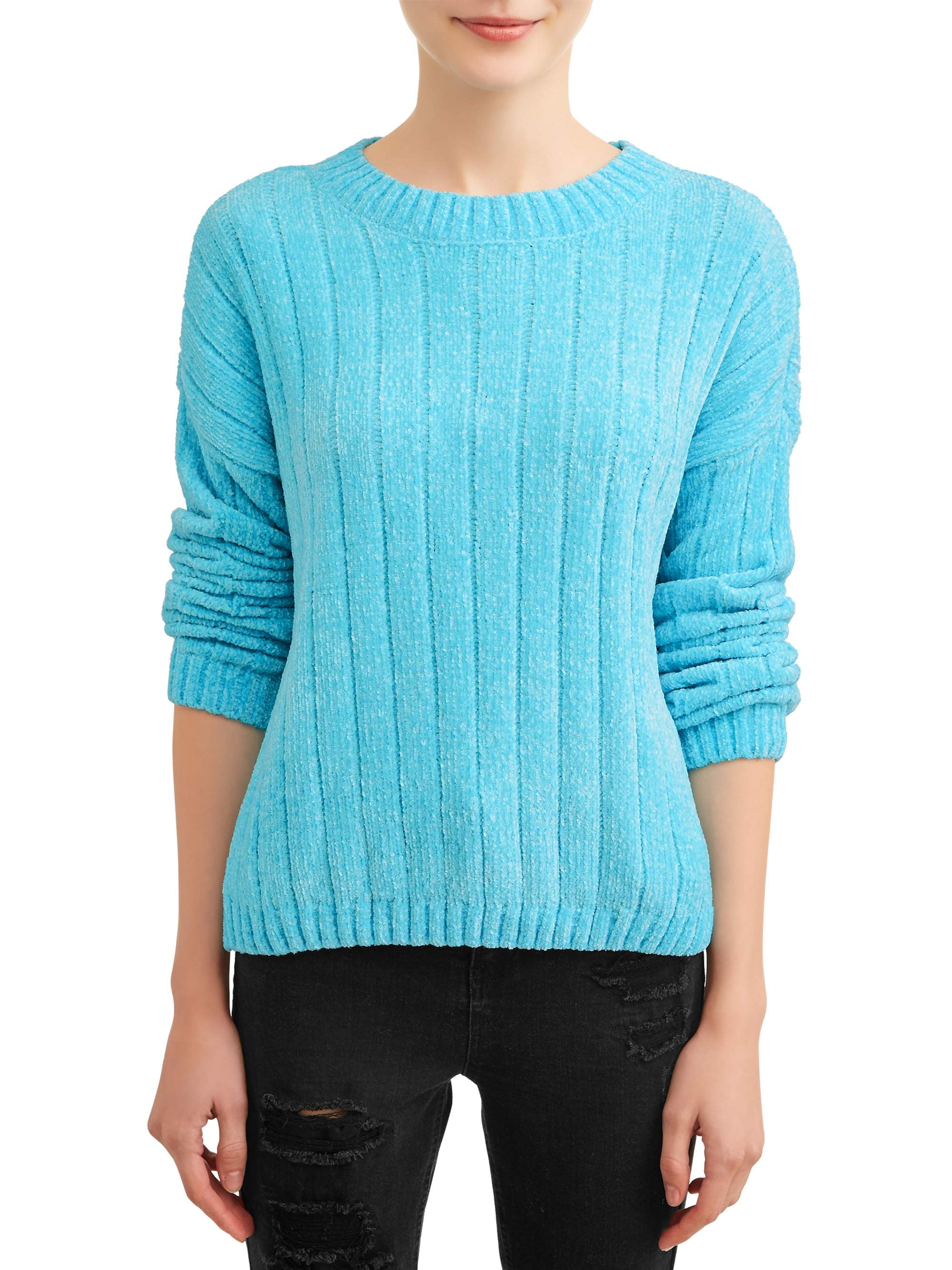 No Boundaries Juniors' Chenille Crew Neck Sweater - Walmart.com