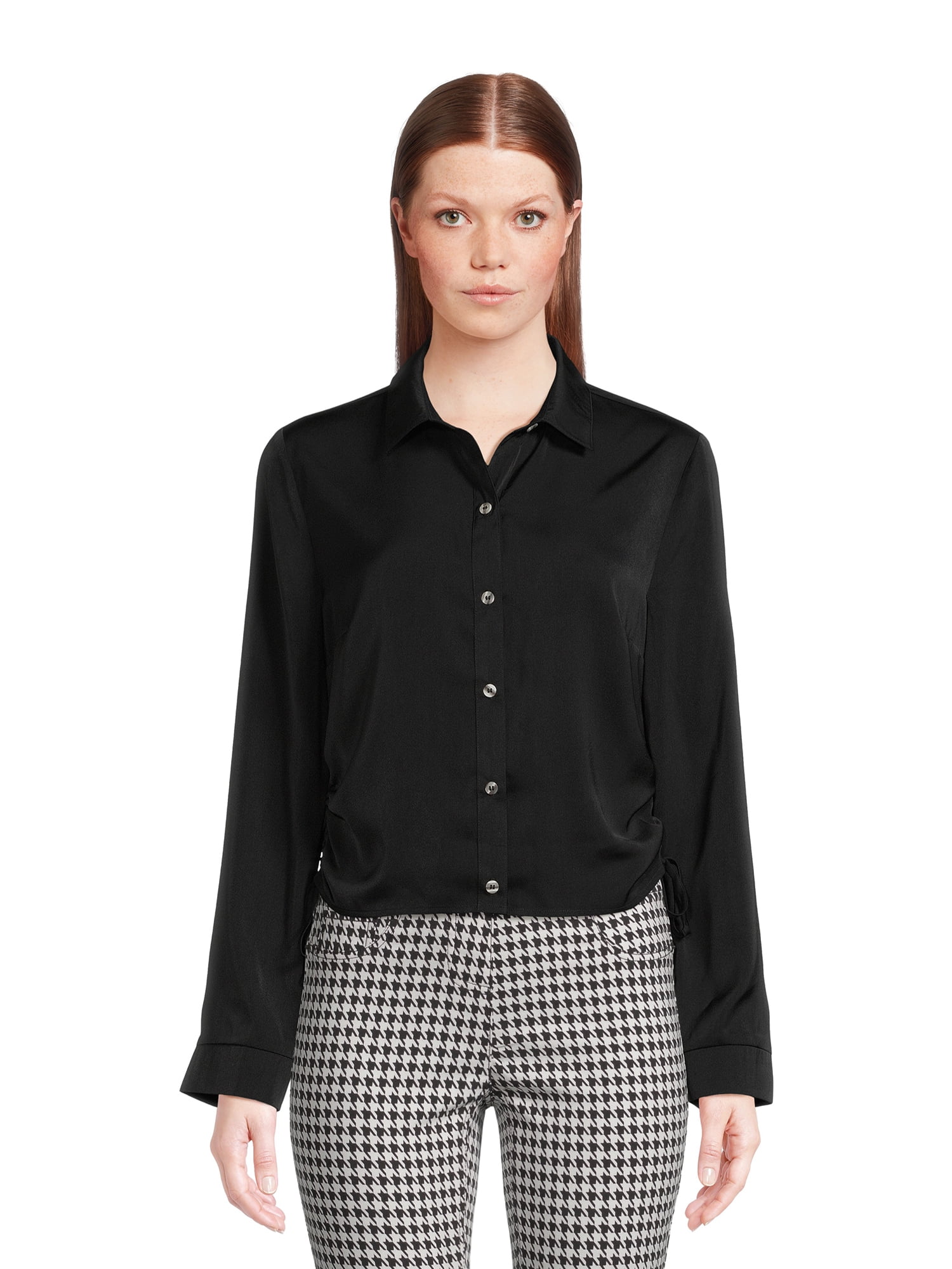 No Boundaries Juniors Satin Shirt - Fit Cinch Side Design - Walmart.com