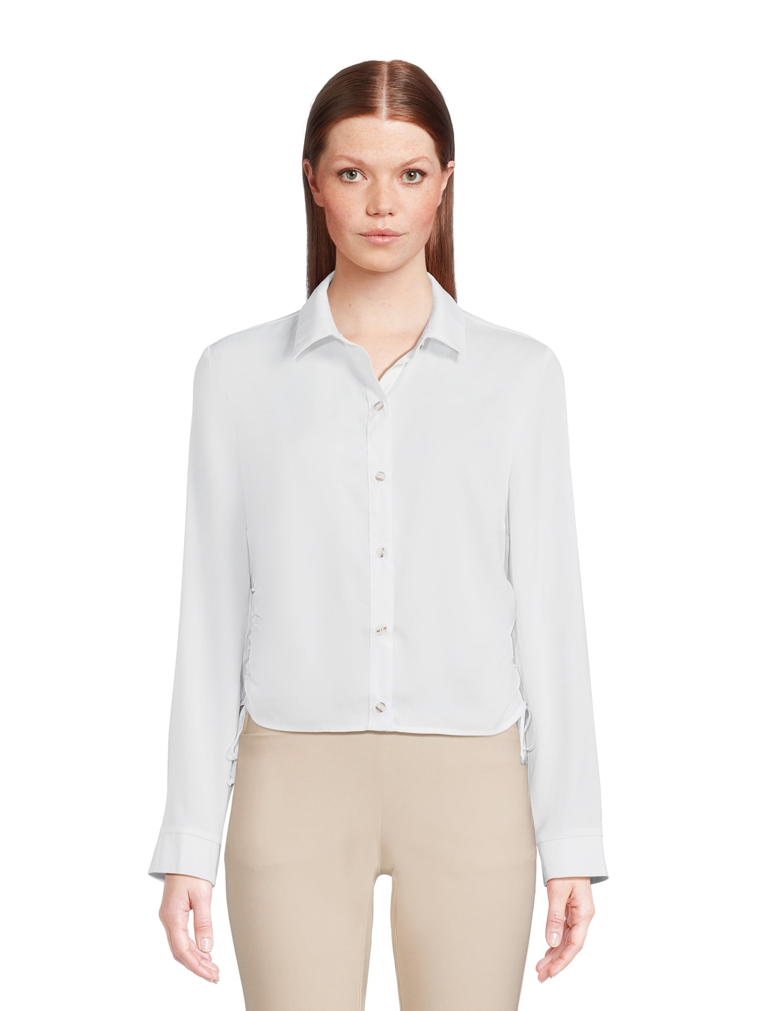 No Boundaries Juniors Cinch Side Satin Shirt - Walmart.com